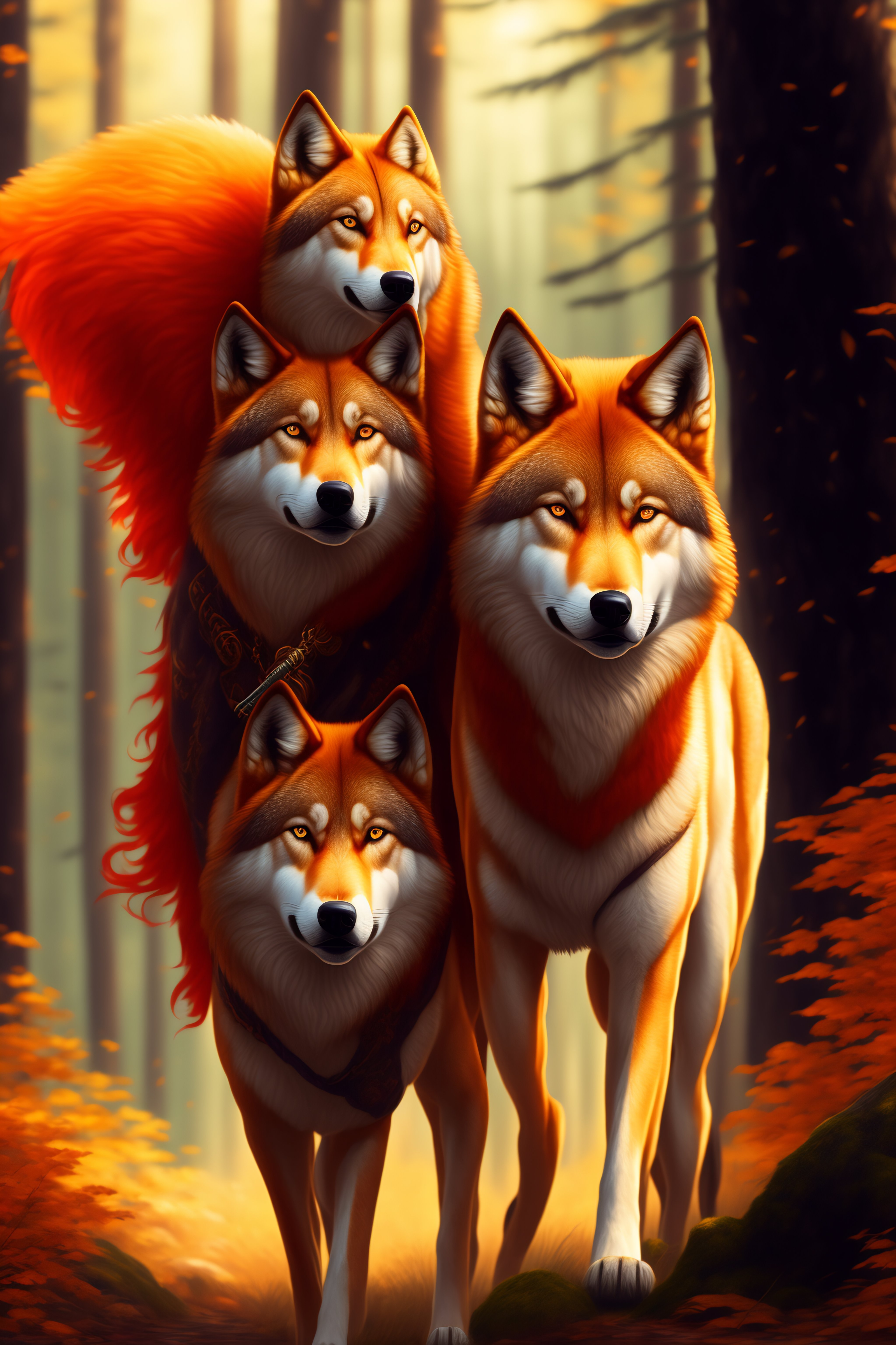 Fire And Ice Wolf Fighting