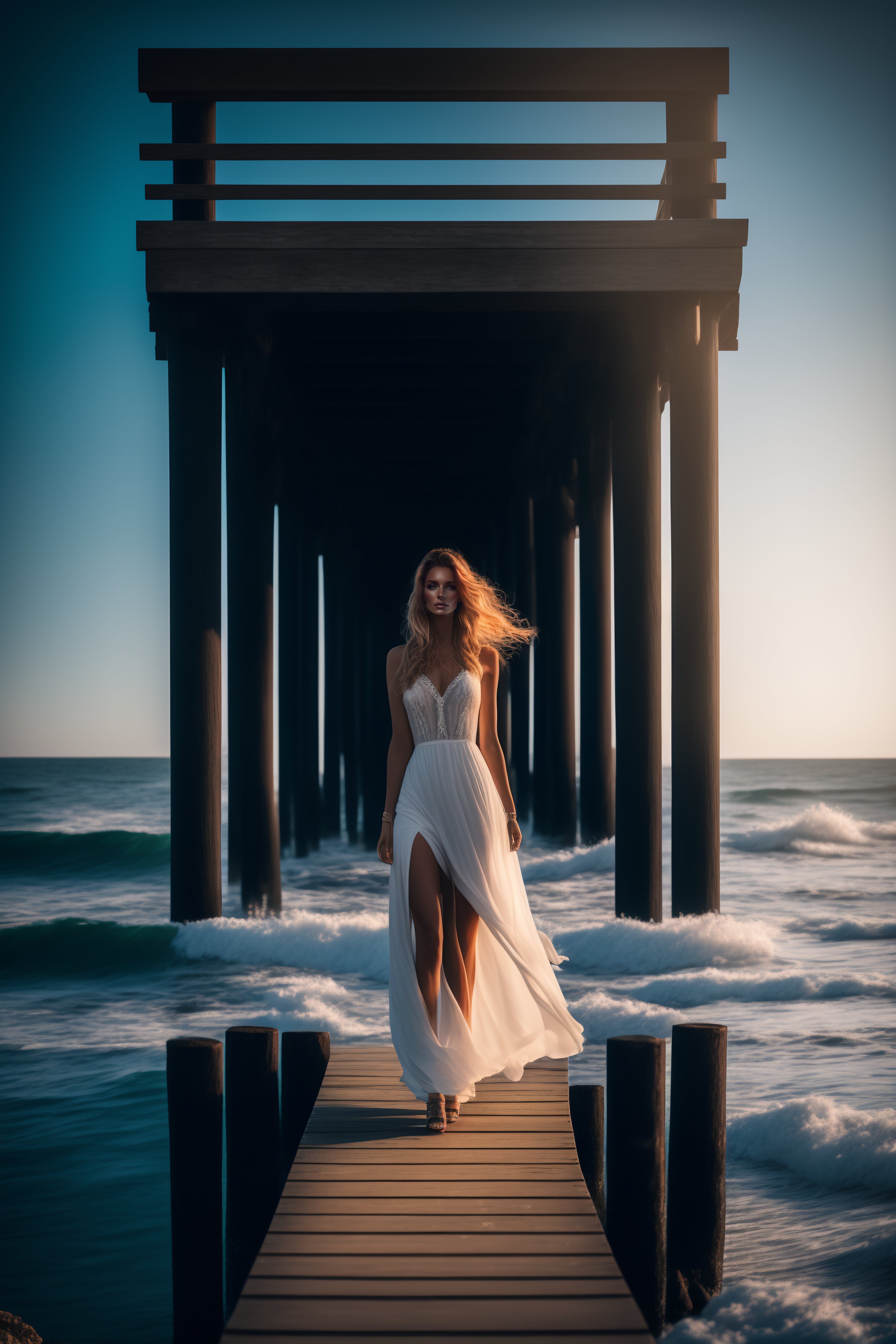 Lexica - Old jetty photo of beautiful tall hottest witch with long hair ...