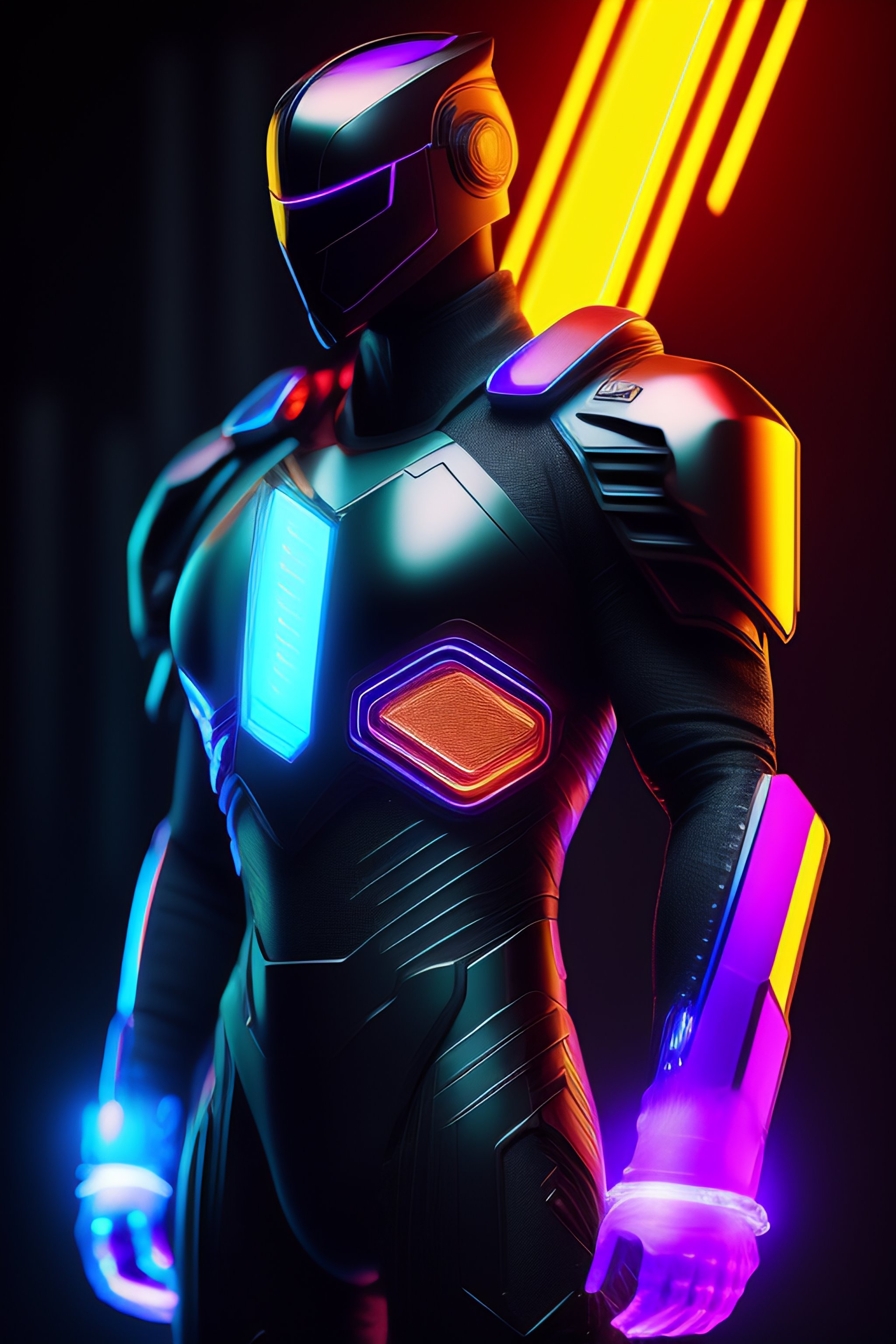 Lexica - A photograph of a cyberpunk streamer front view made of black ...