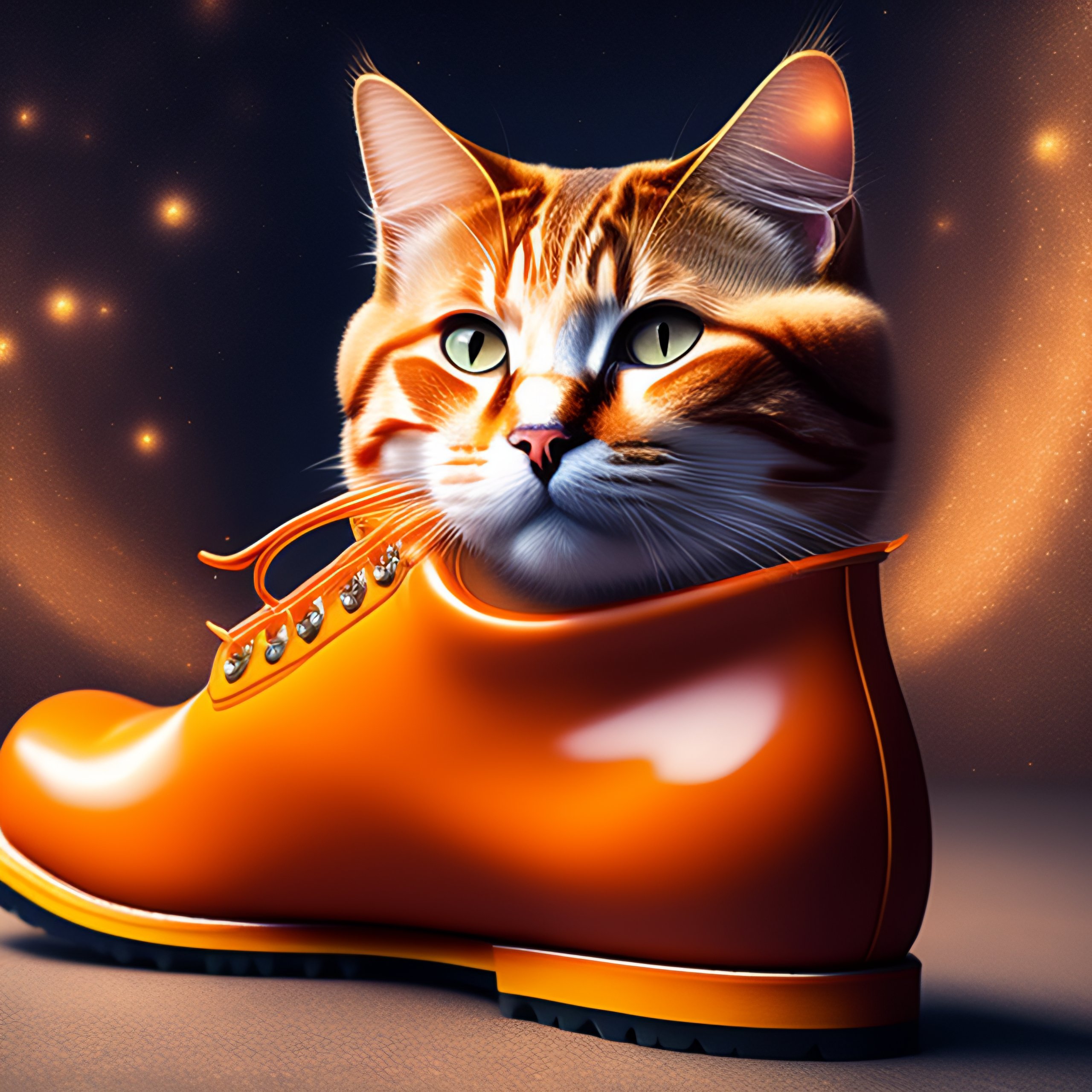Lexica - Cat in a boots, high detailed, hyper resolution, orange sparkles