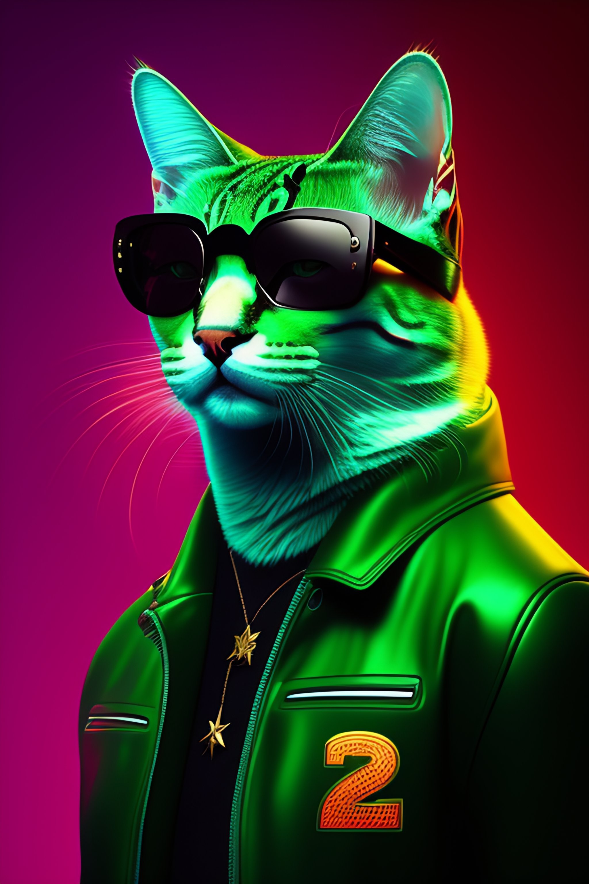Lexica - Green cat with round glasses, terminator 2 movie style