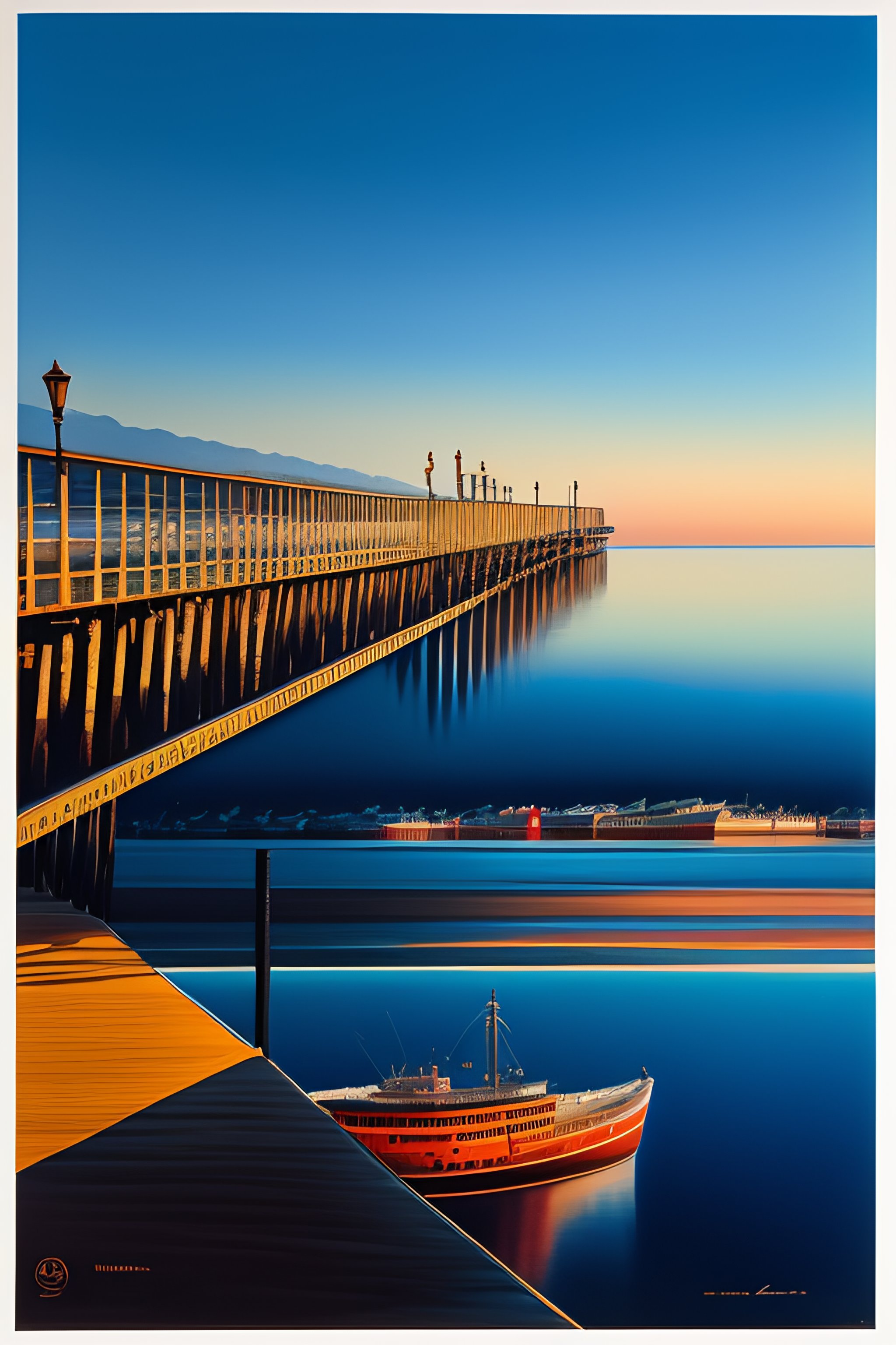 Lexica - One point perspective view of a harbor from the piers