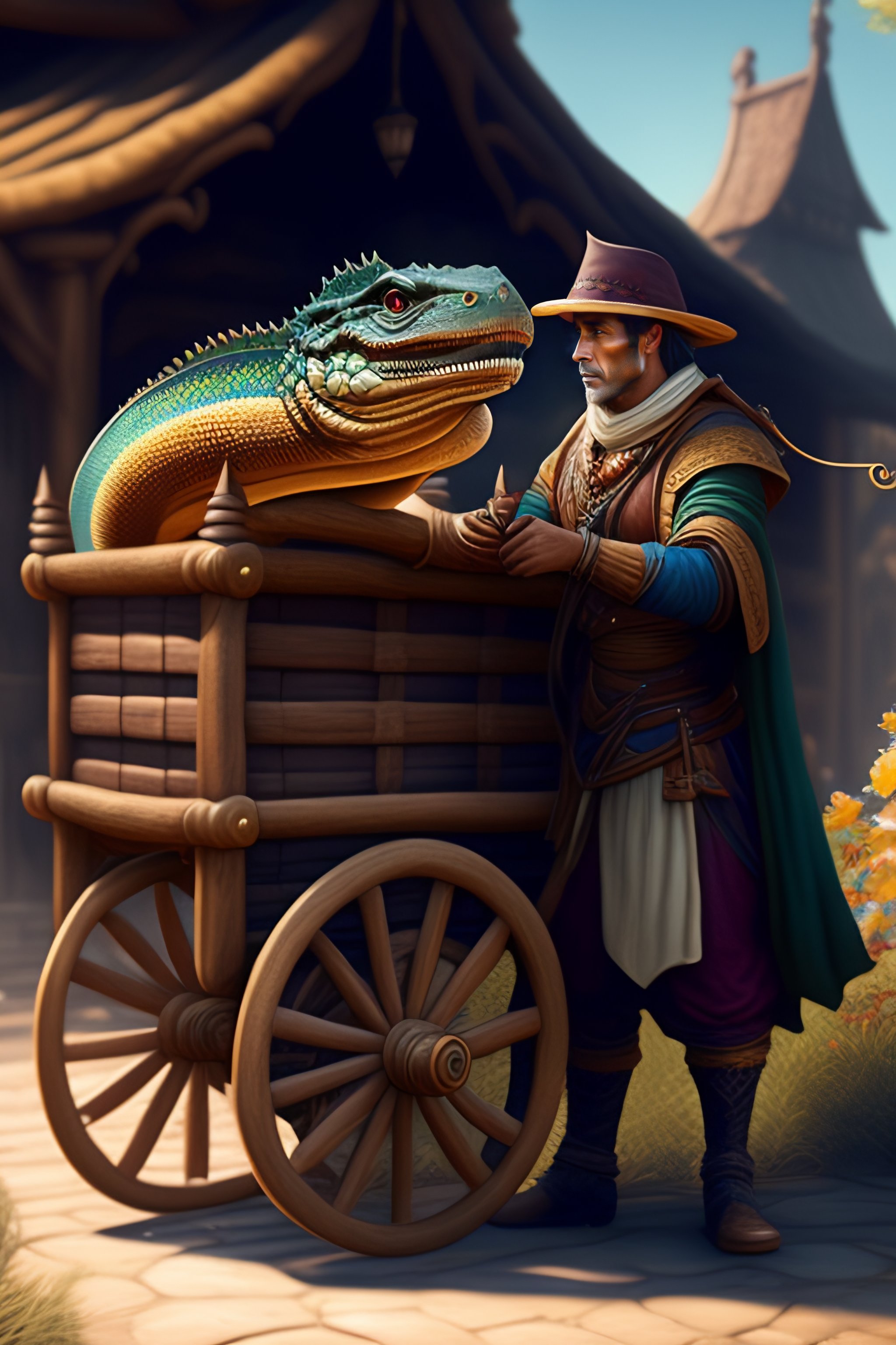Lexica - Fantasy merchant with a wagon of magical lizards and snakes ...