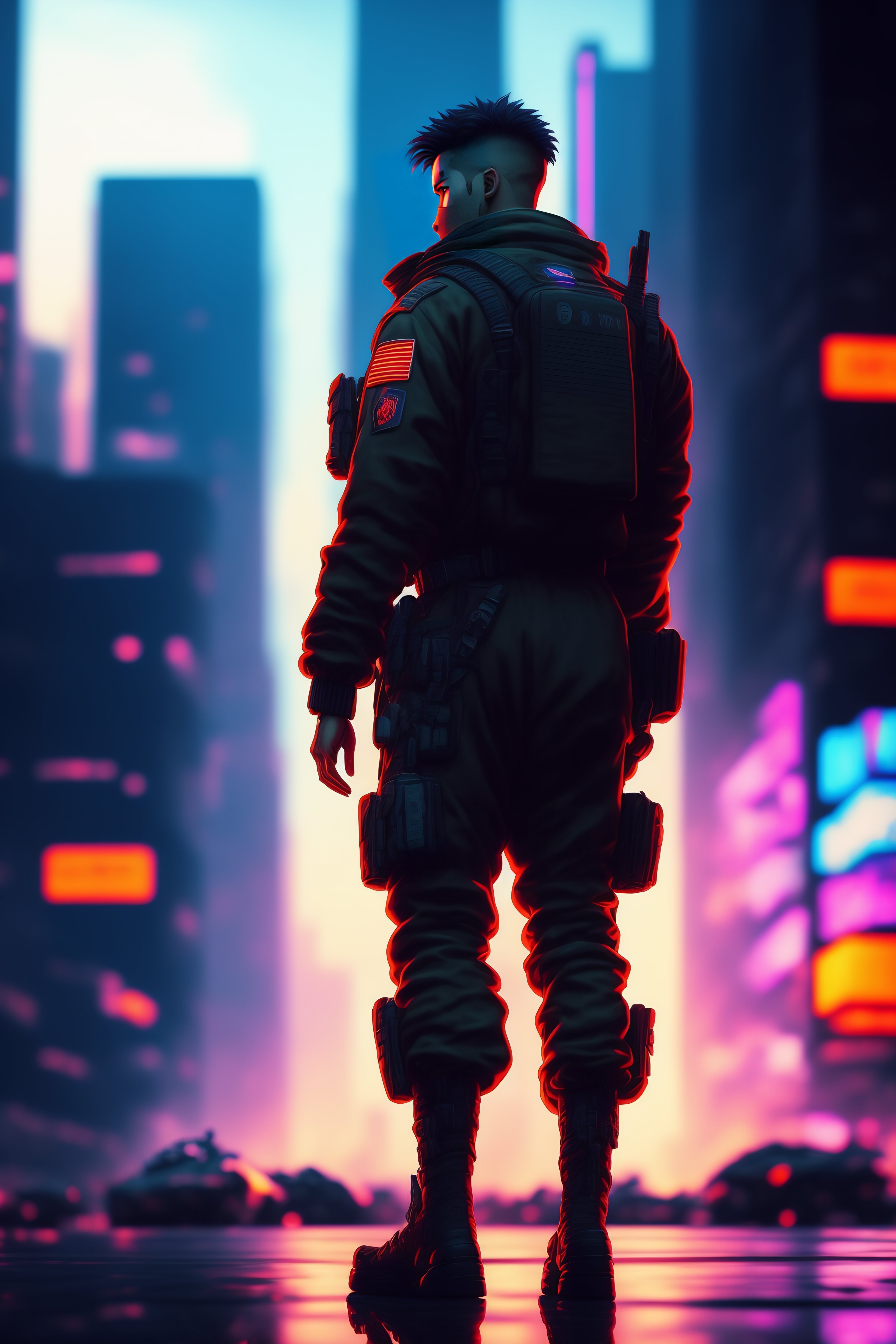 Lexica - Vintage 90's anime style. soldier in front of destroyed city ...