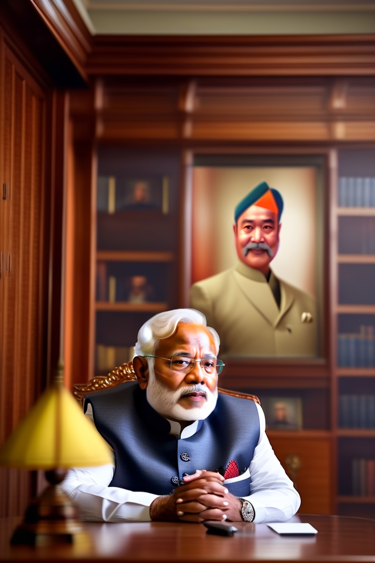 Lexica - Compose a scene: Prime Minister Modi, seated in a dignified ...