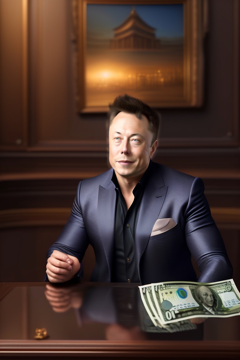 Lexica - Elon musk sits in money, high quality
