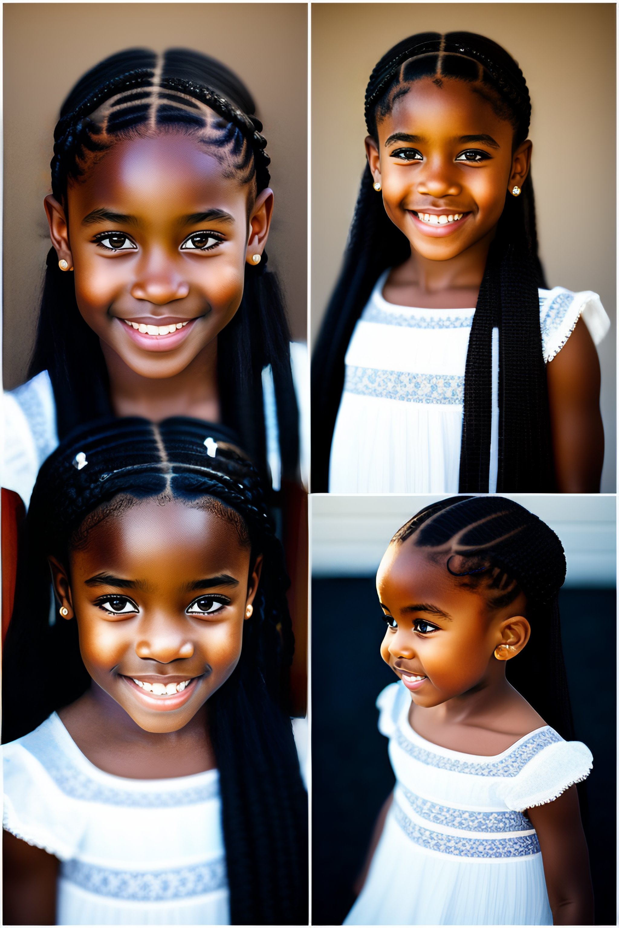 Lexica - Young ,dark skin, child, [[[white dress]]], tiny braids ...
