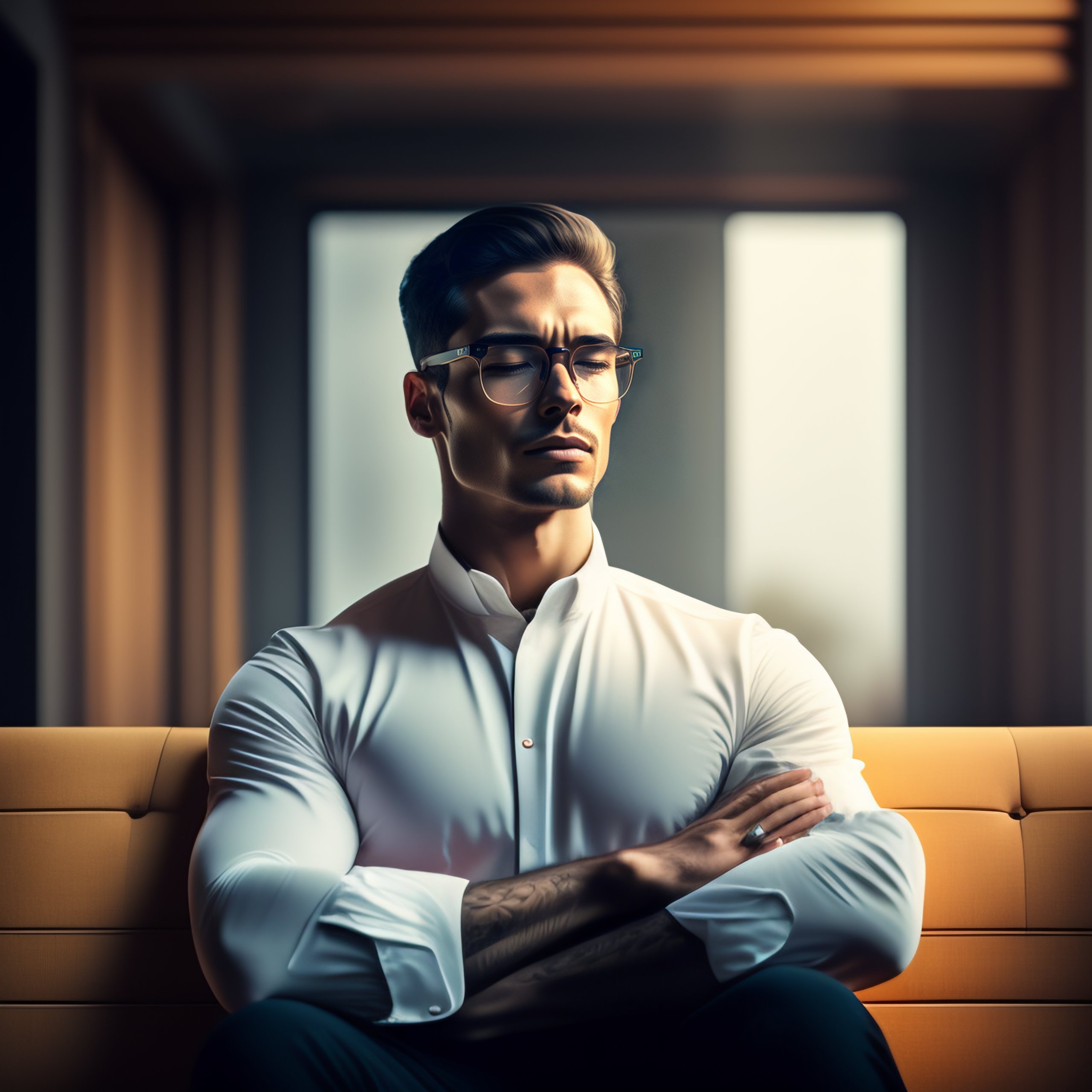 Lexica - A man in meditation posture reflect from glasses