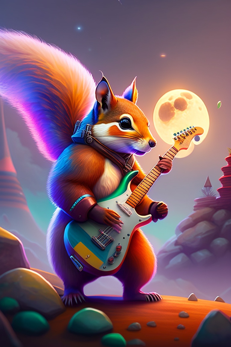 Lexica - Picture a scene where a squirrel, carrying a musical guitar on ...