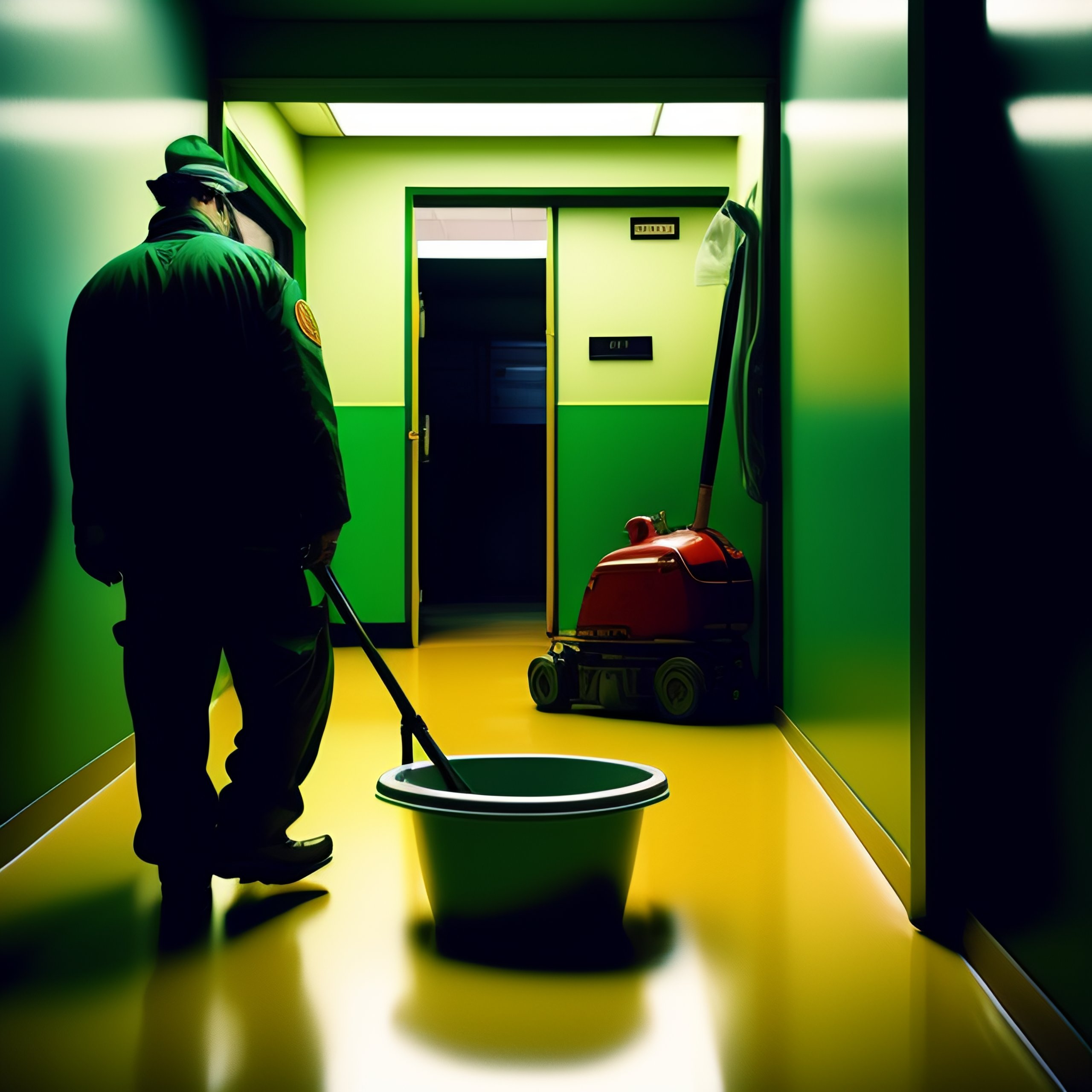 Lexica - Mop and sleeping janitor - in janitor closet - 1960 era ...