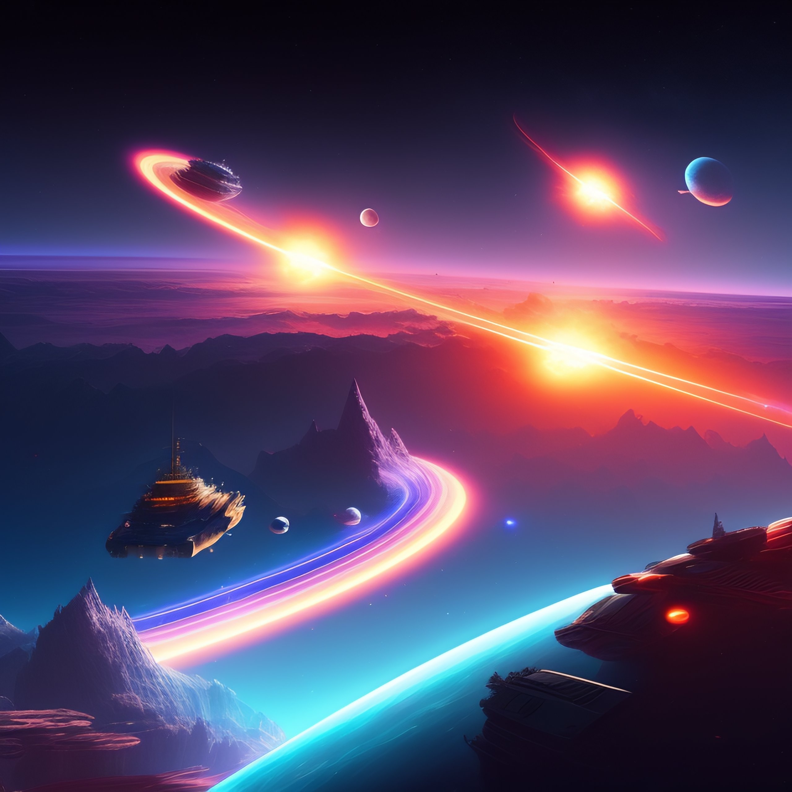 Lexica - A space battle scene, two ships firing at each other, laser ...