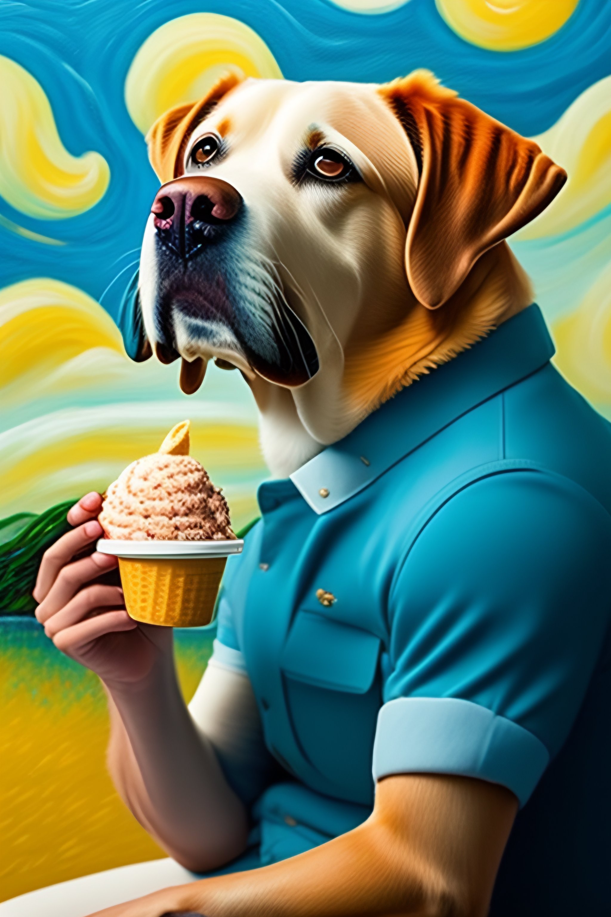 Lexica - Labrador eating ice cream in the style of van gogh