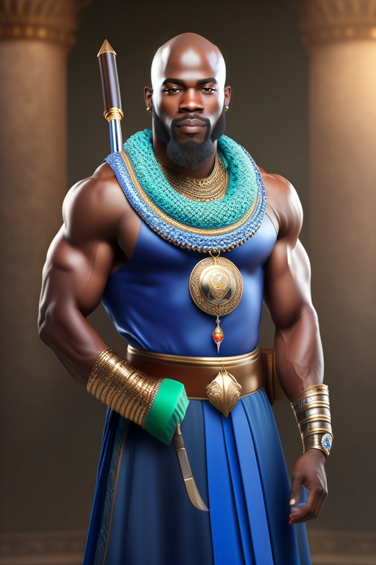 Lexica - Handsome bald African warrior man with beard, greenish eyes ...