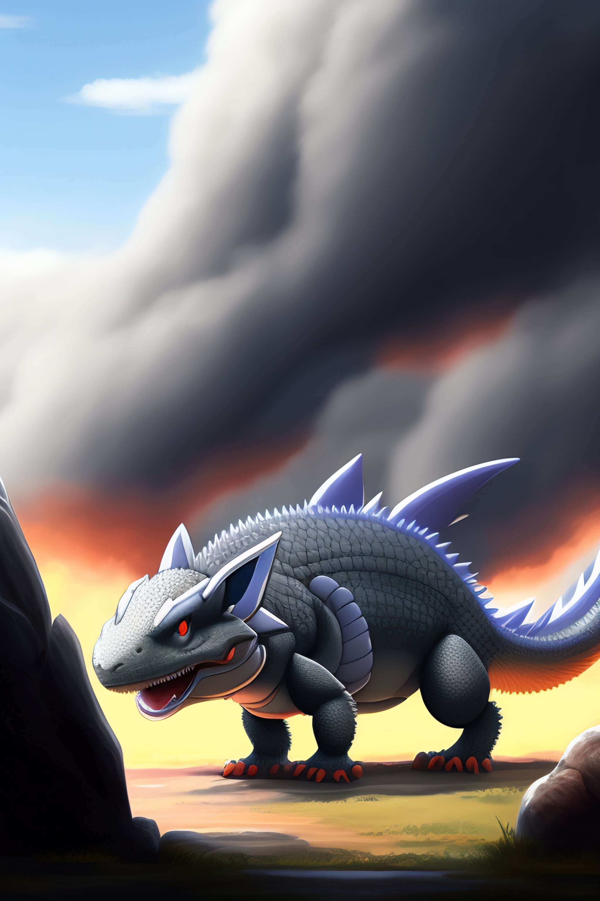 Lexica - A gray cloudy smoky cloud creature with armored scale with a ...