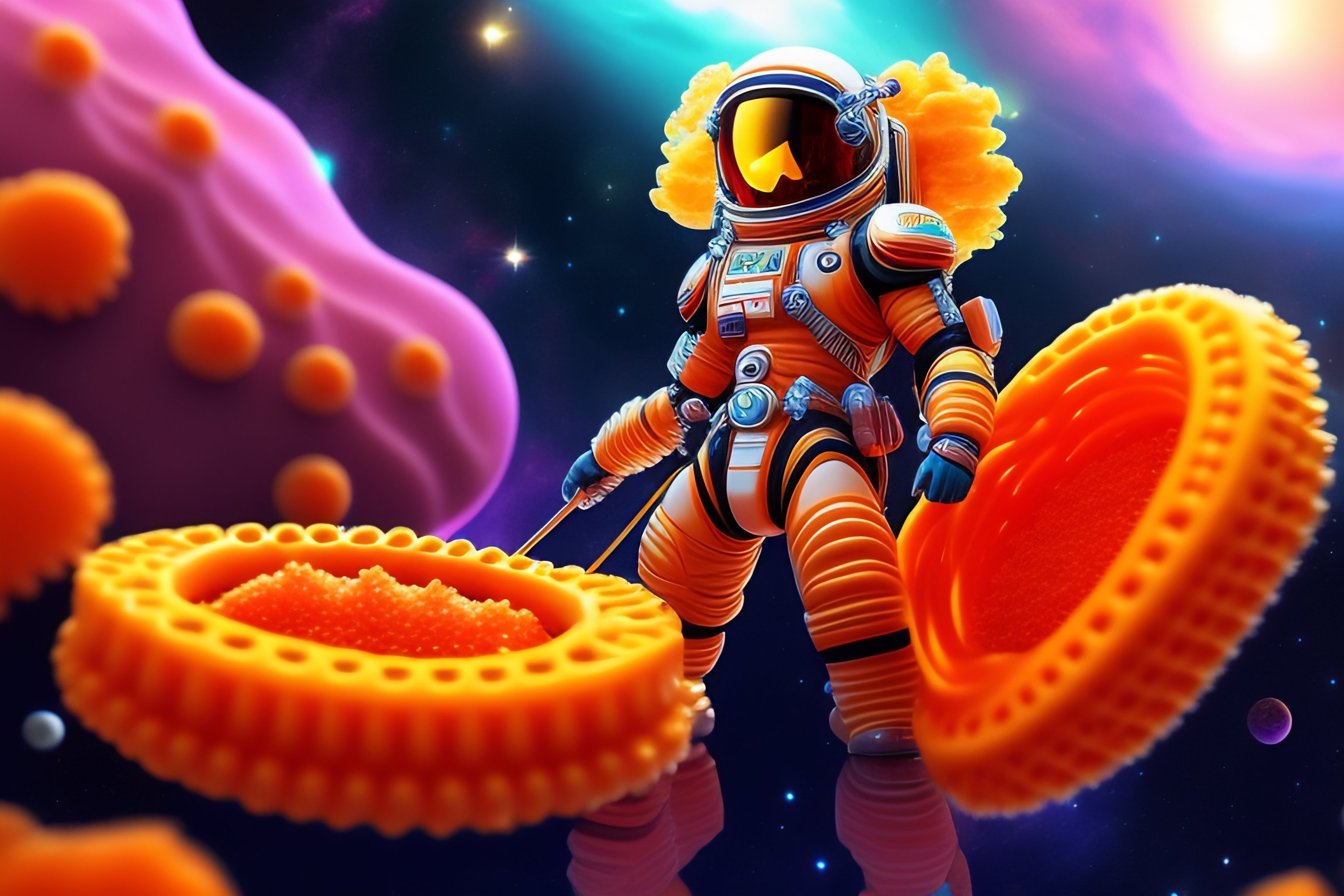 Lexica - Humanoid bacteria anime style, cheetos, space, fantasy