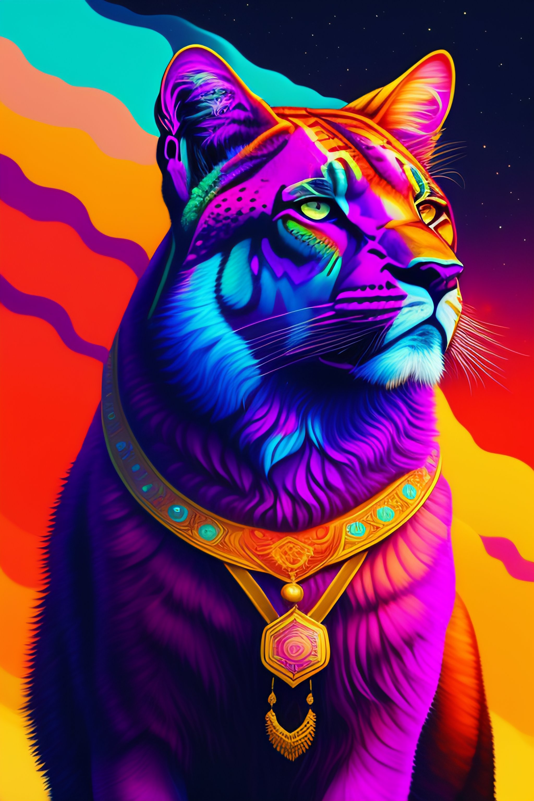 Lexica - Roaring lion with a psychedelic backgroun, style of laurie ...