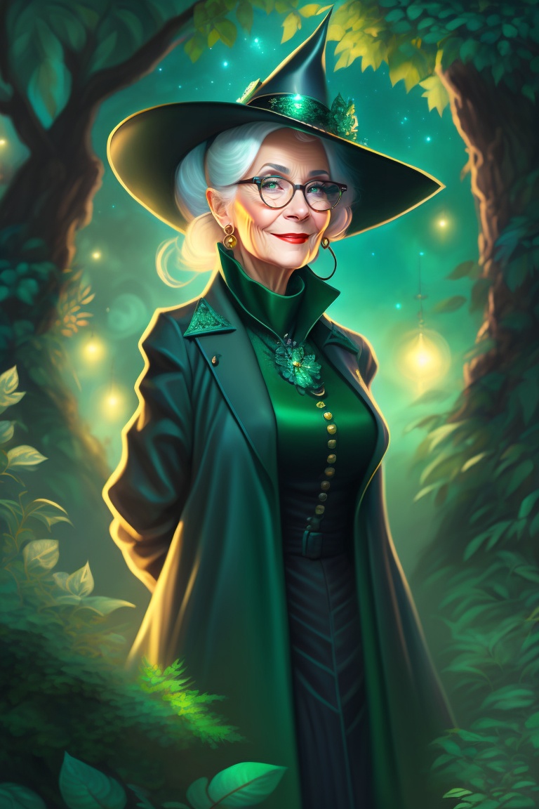 Lexica - Full shot of a short old woman elven witch, spectacles ...