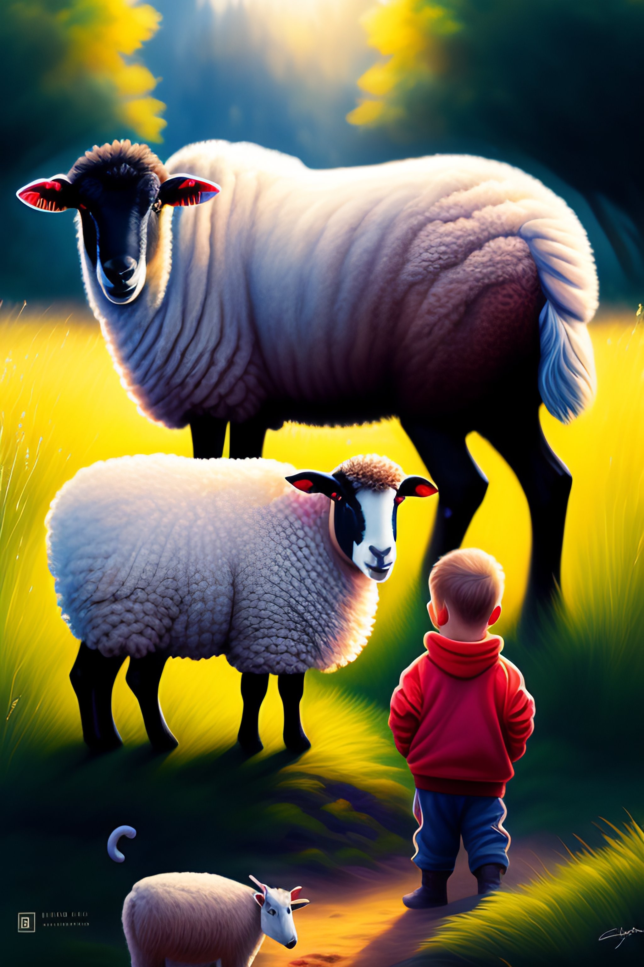 Lexica - Shepard with sheep, group of children, grazing fields, summer camp, highly detailed ...