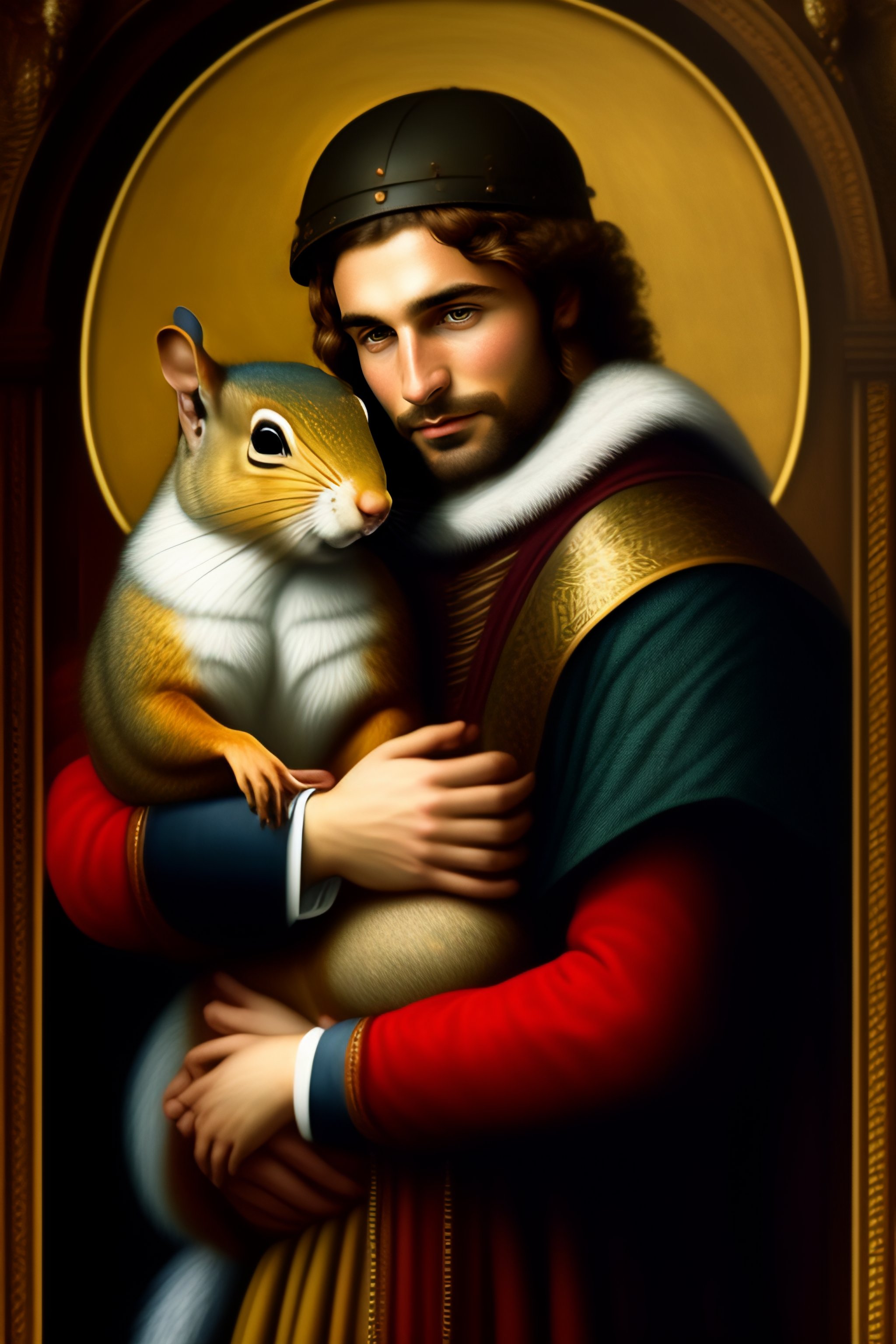Lexica - Jacob Collins-Levy in medieval style whith squirrel in his arms