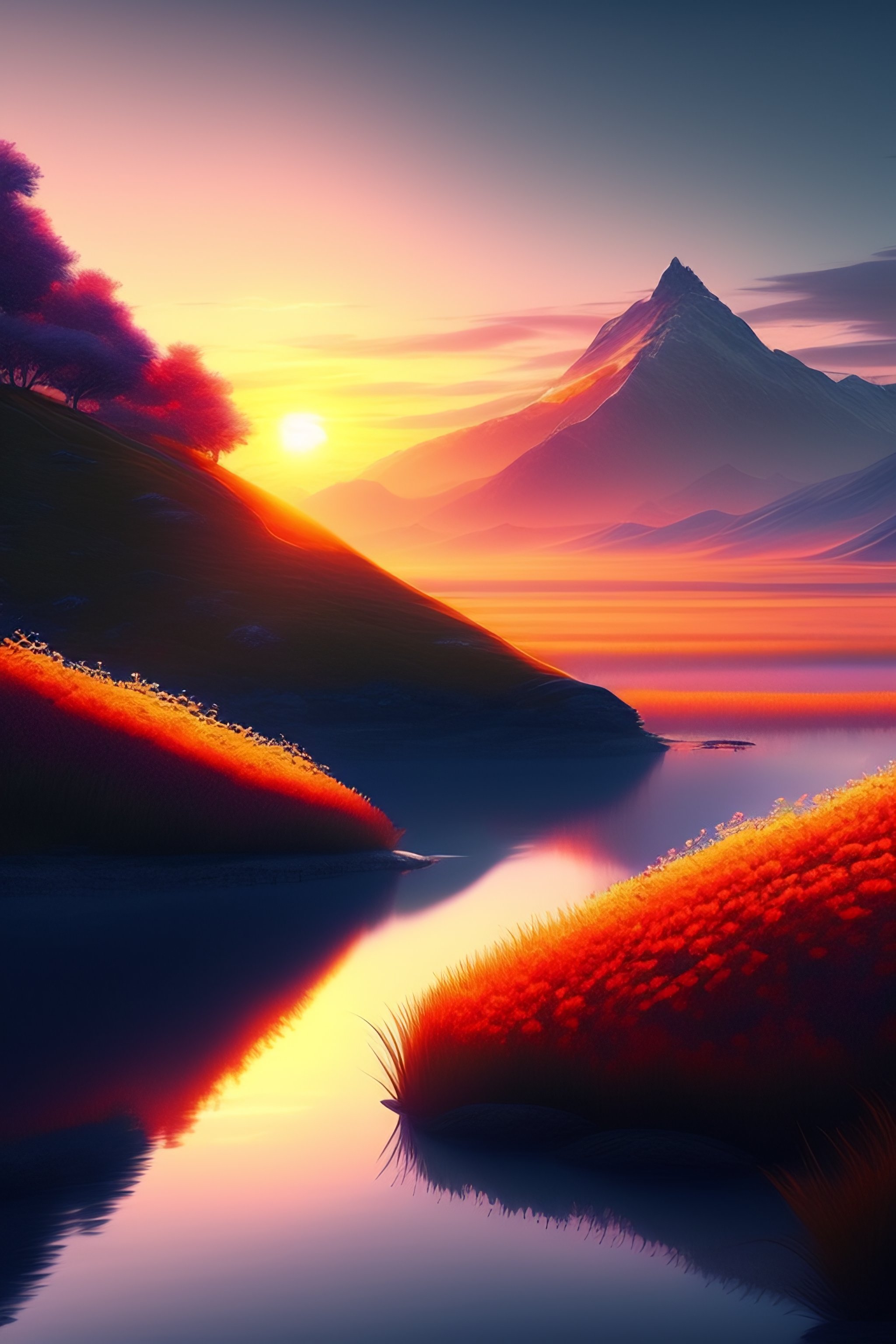 Lexica - Amazing beautiful scenery, spring, way, distance, rising sun ...