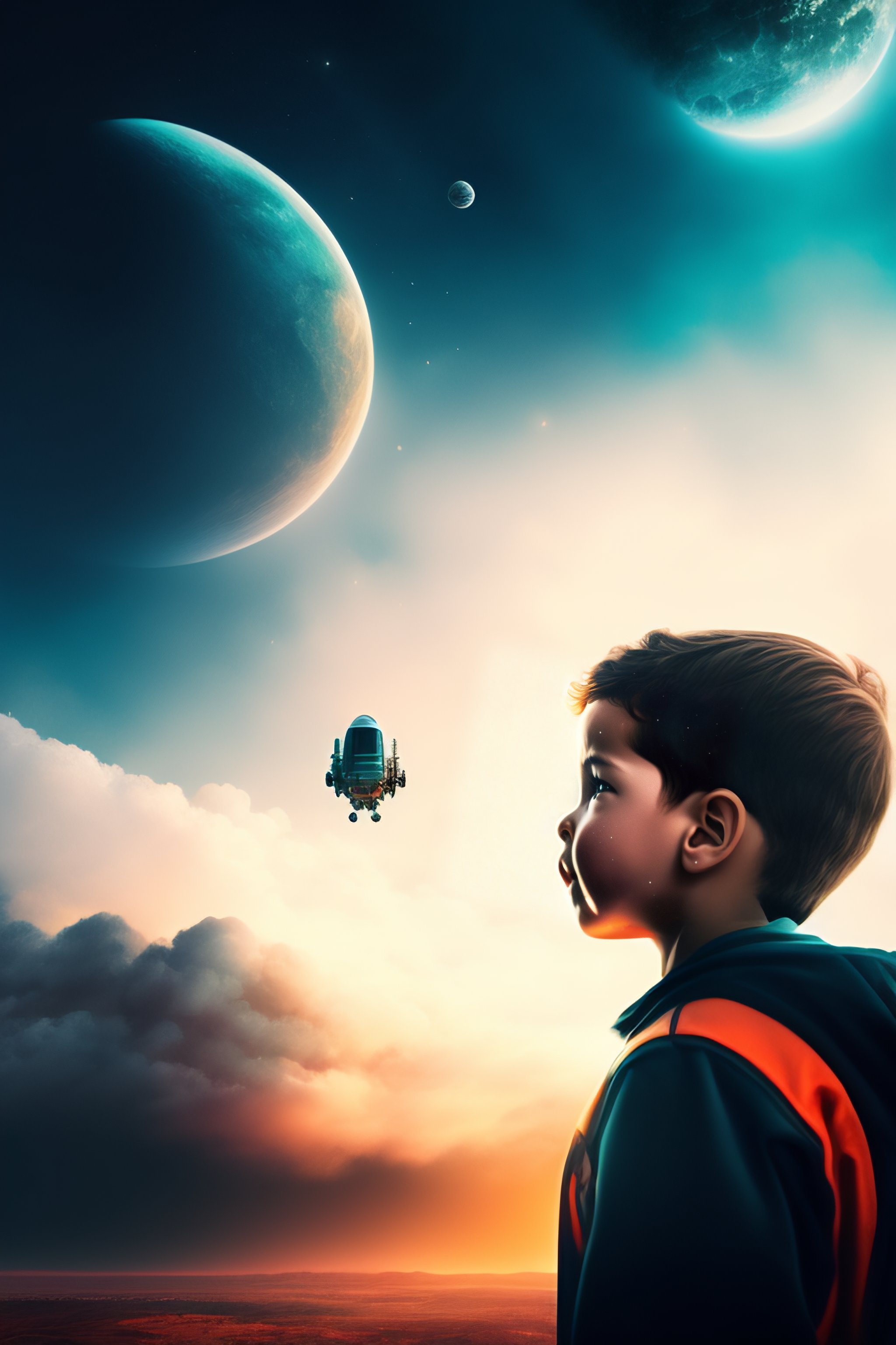 Lexica - DESING A MOVIE POSTER WITH ALIENS FALLING FROM SKY AND A BOY ...