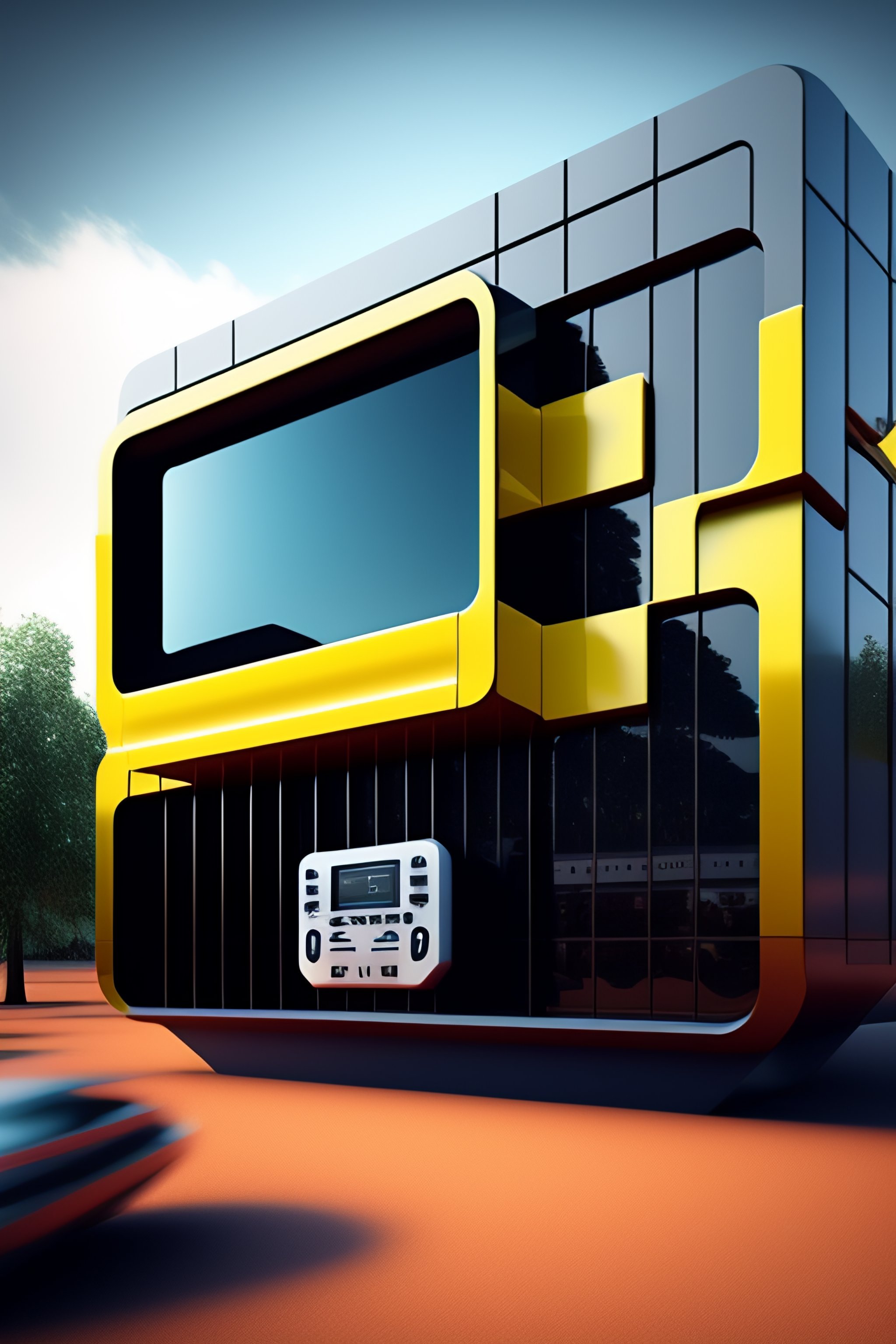 Lexica - Corporate building in shape of retro gameboy console, realistic