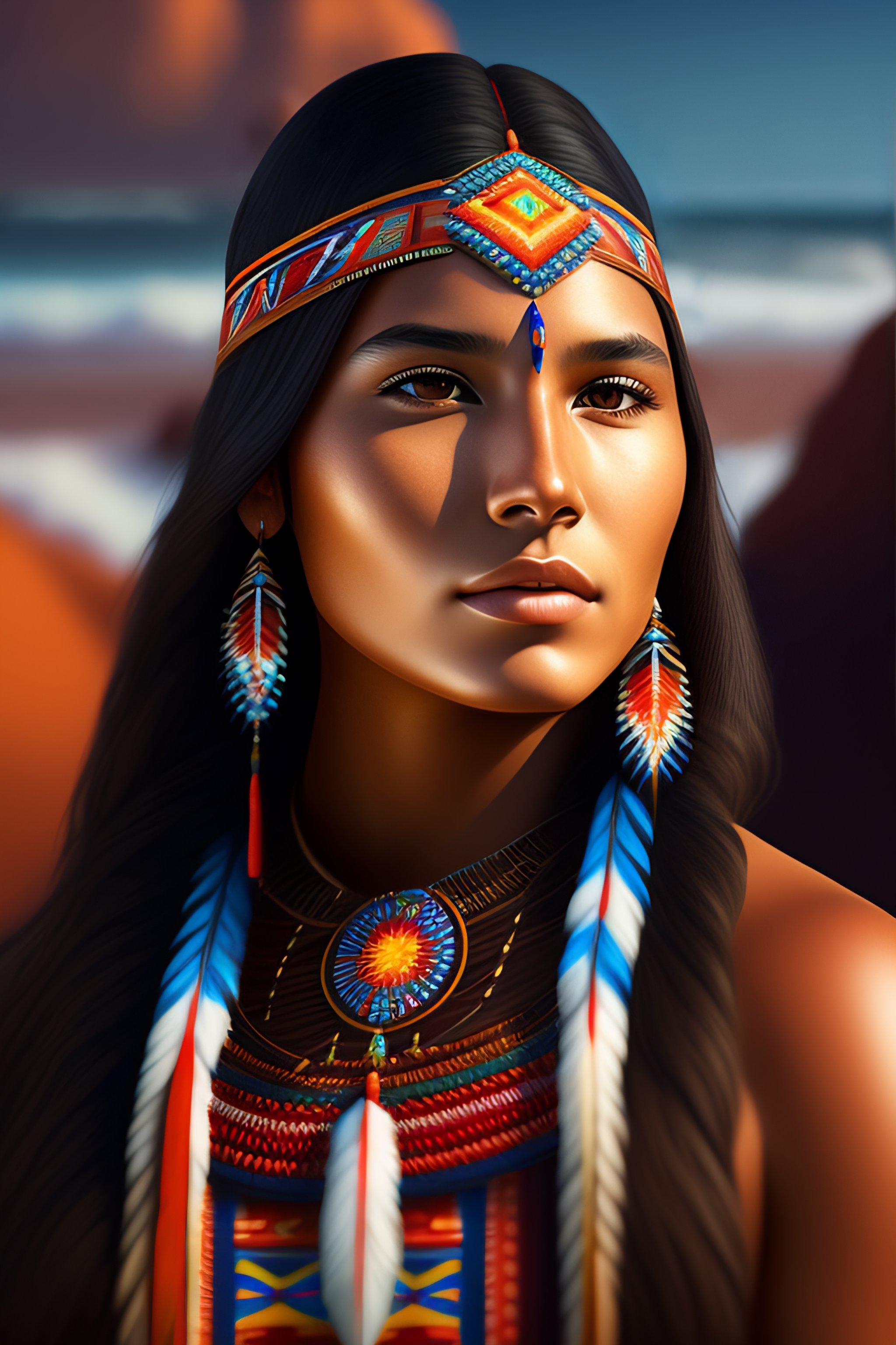 Lexica - Native american young woman portrait in 3d digital art with ...