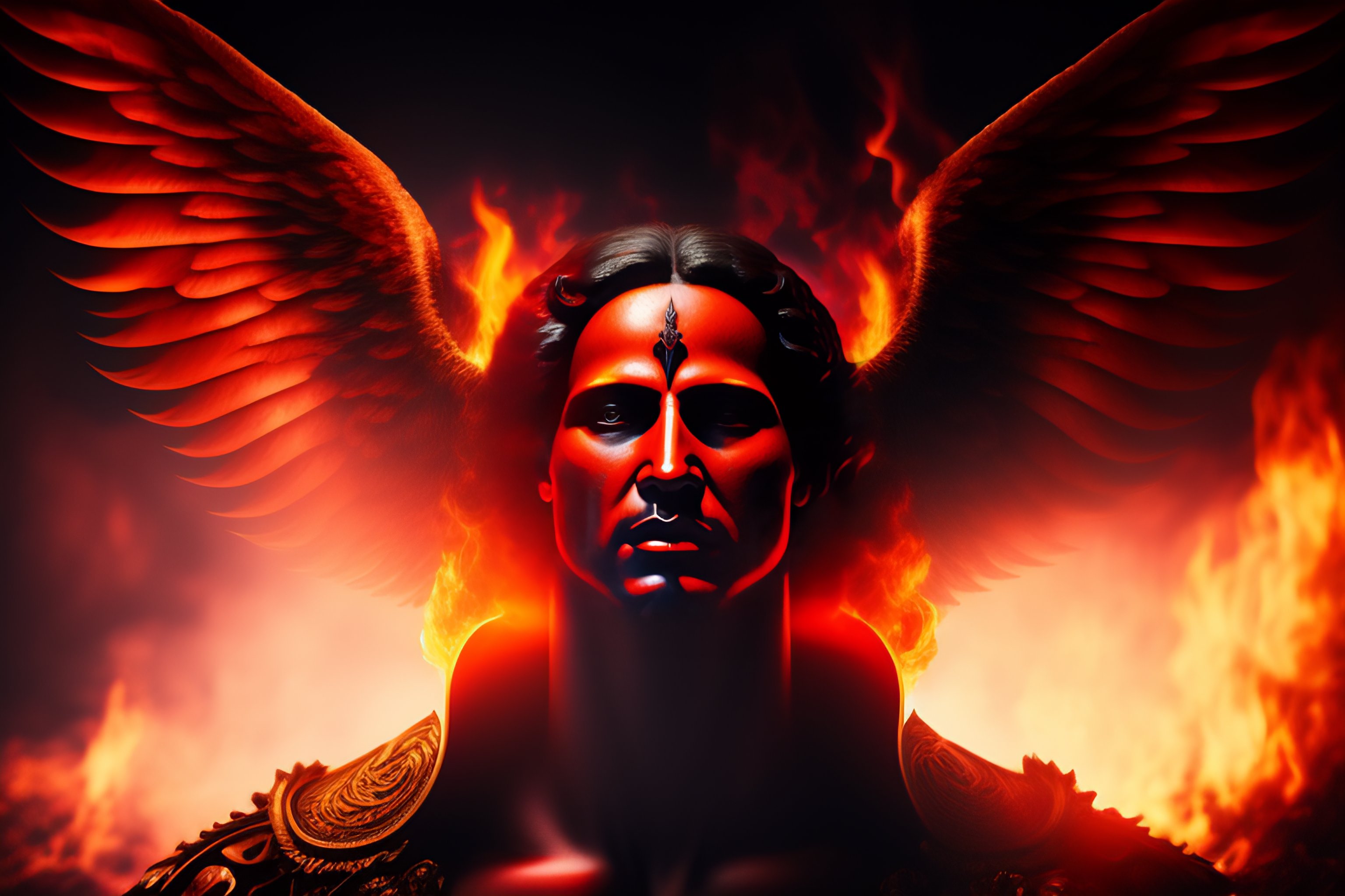 Lexica - Realistic Fallen Angel in hell. the face is like satan's red ...