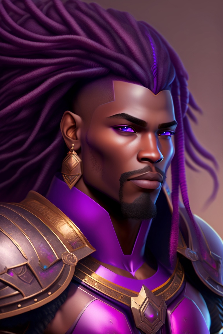 Lexica - Dark skinned, human, male, fighter, long purple dreadlocks ...