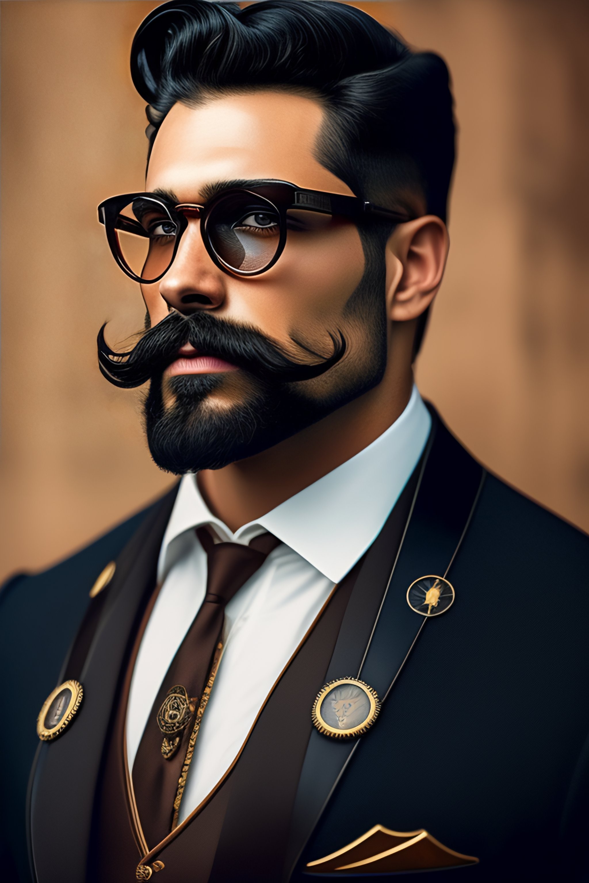 Lexica - Steampunk man glassses mustache beard dark hair black eyes 40 ...