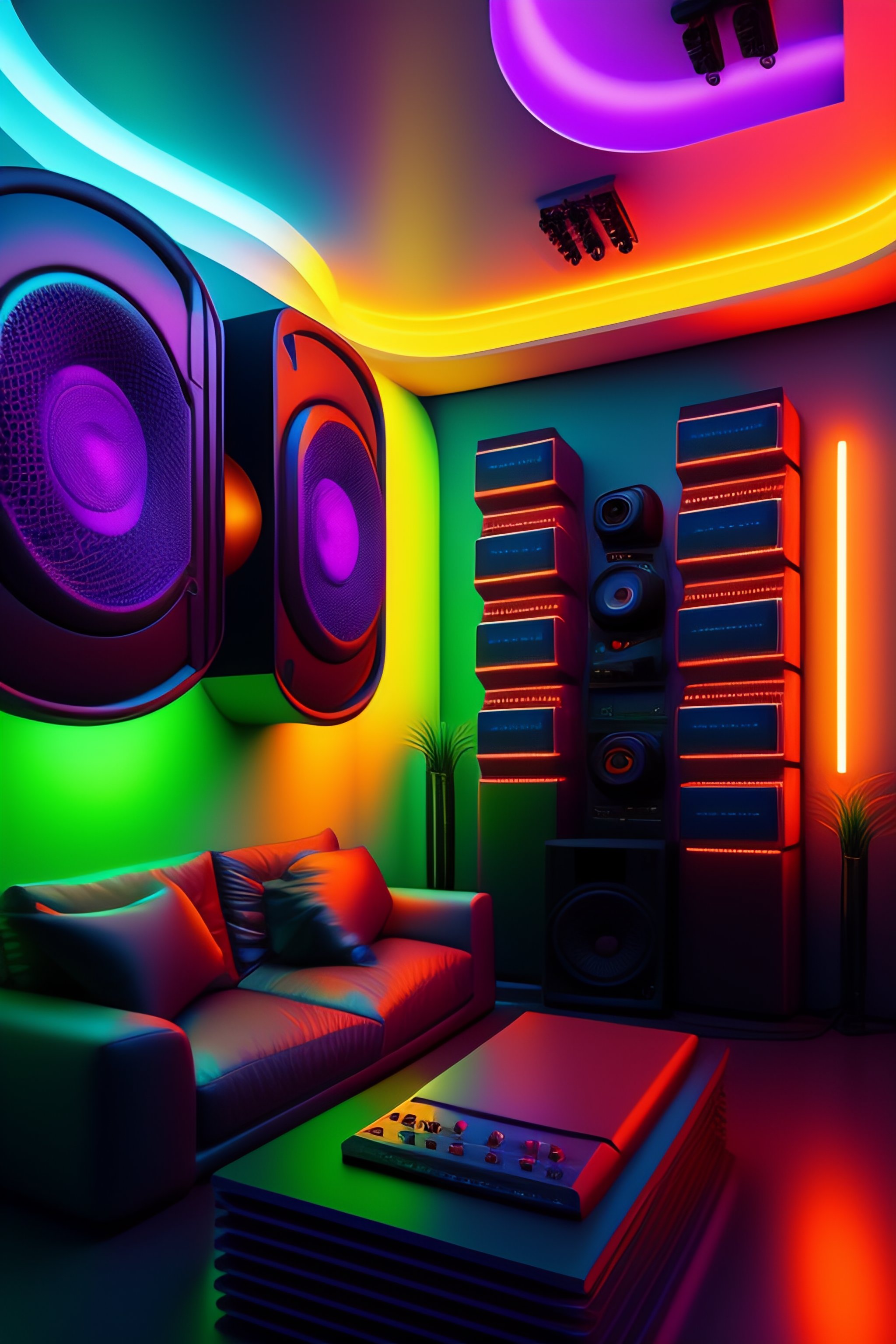 Lexica - Futuristic cyberpunk homey cozy recording studio, color, vivid ...