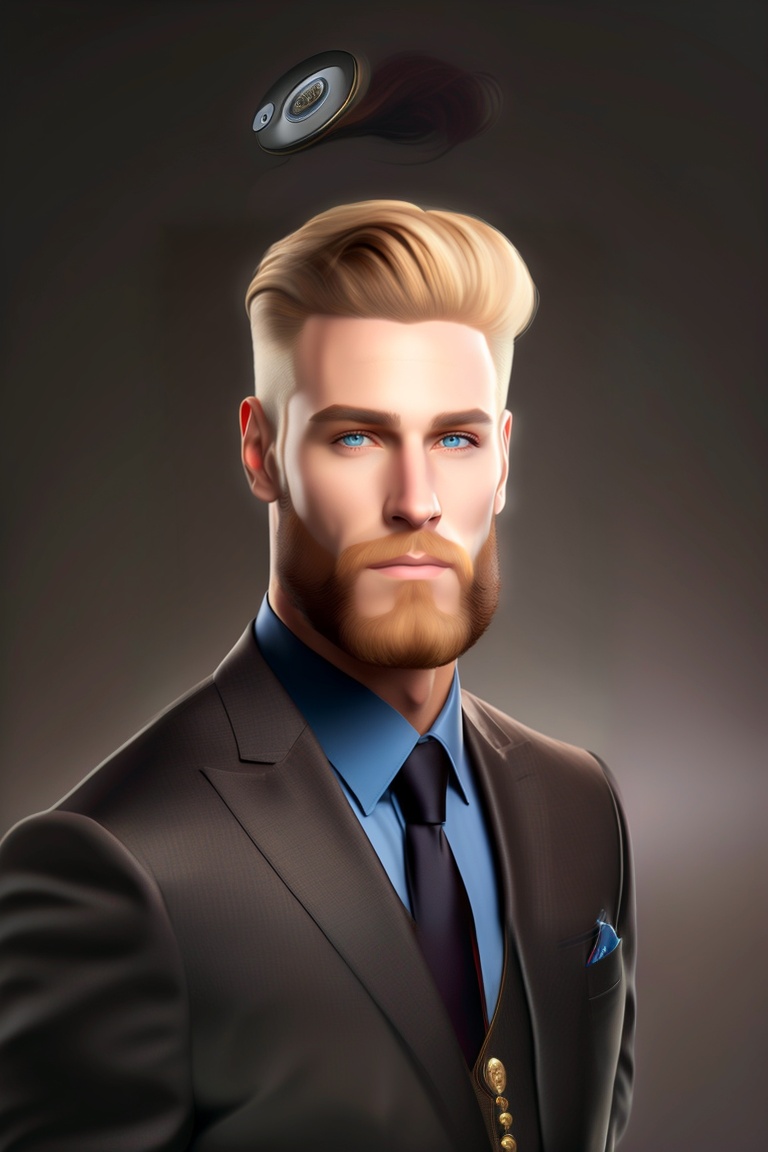 Lexica - Full face, man with blond hair, black trimmed beard and a suit ...