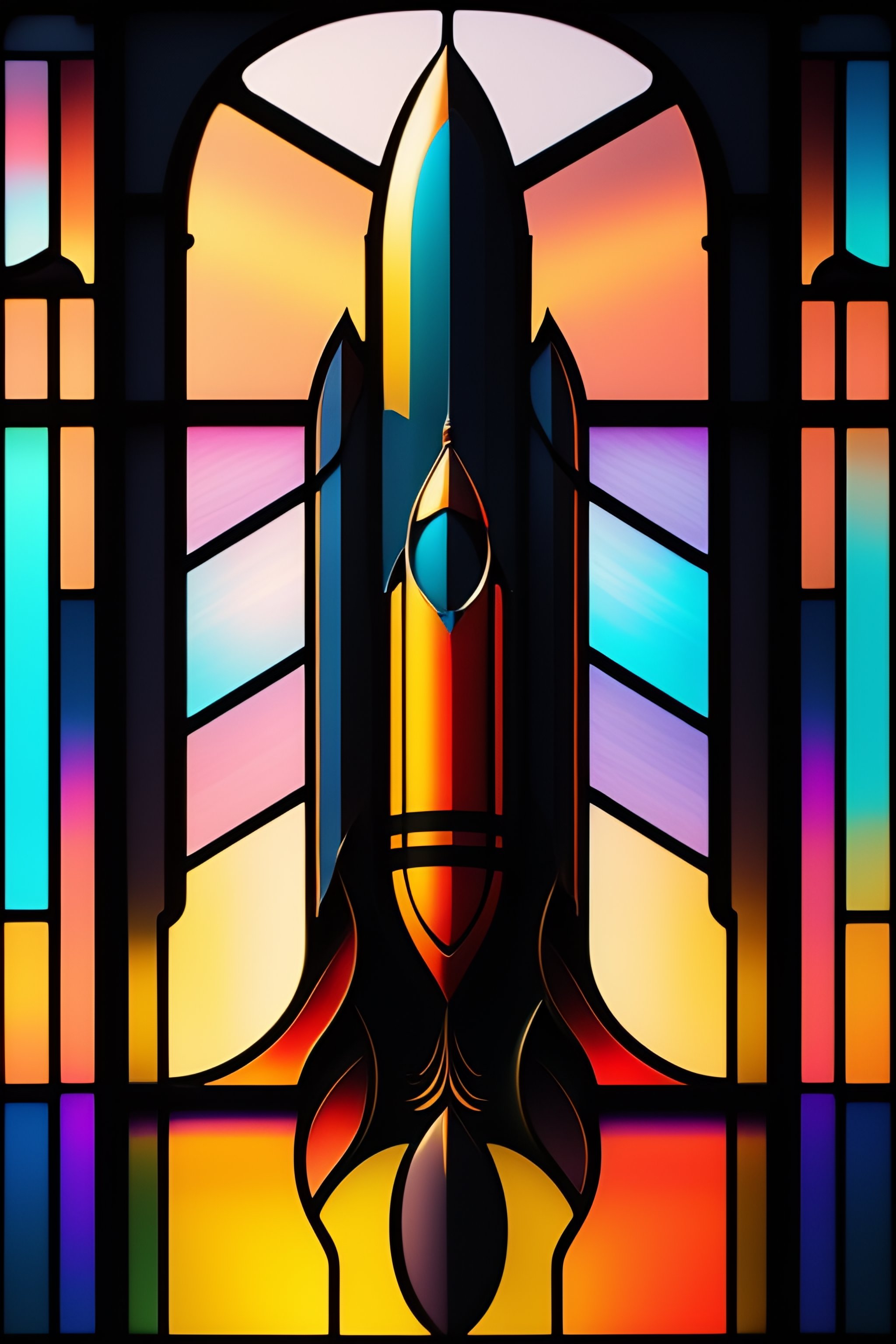Lexica - Rocket launch, center composition, style of stained glass, 8k,