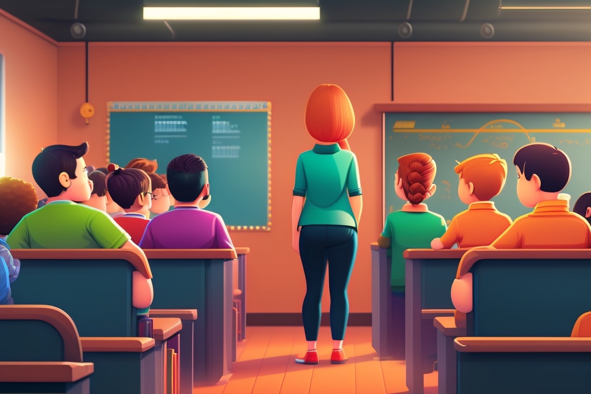 Lexica - A teacher standing in a classroom in front of students, hued ...