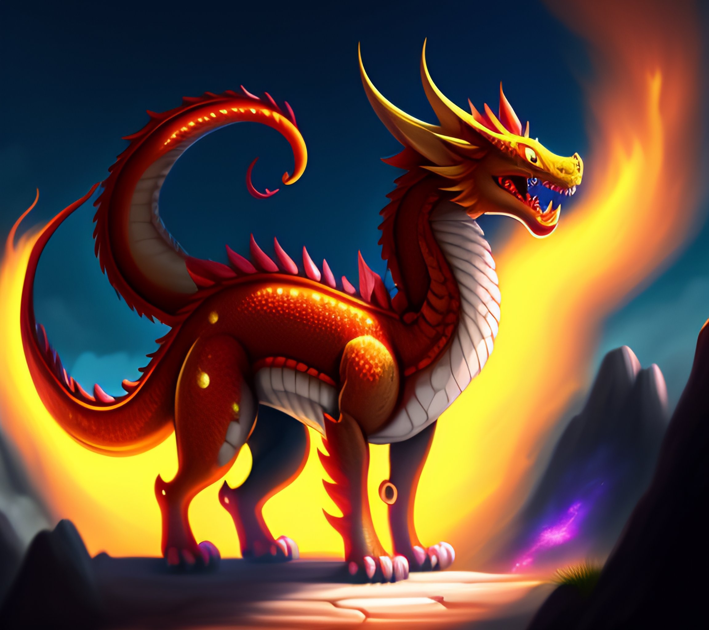 Lexica - Top down full body view of a fire dragon monster fantasy ...