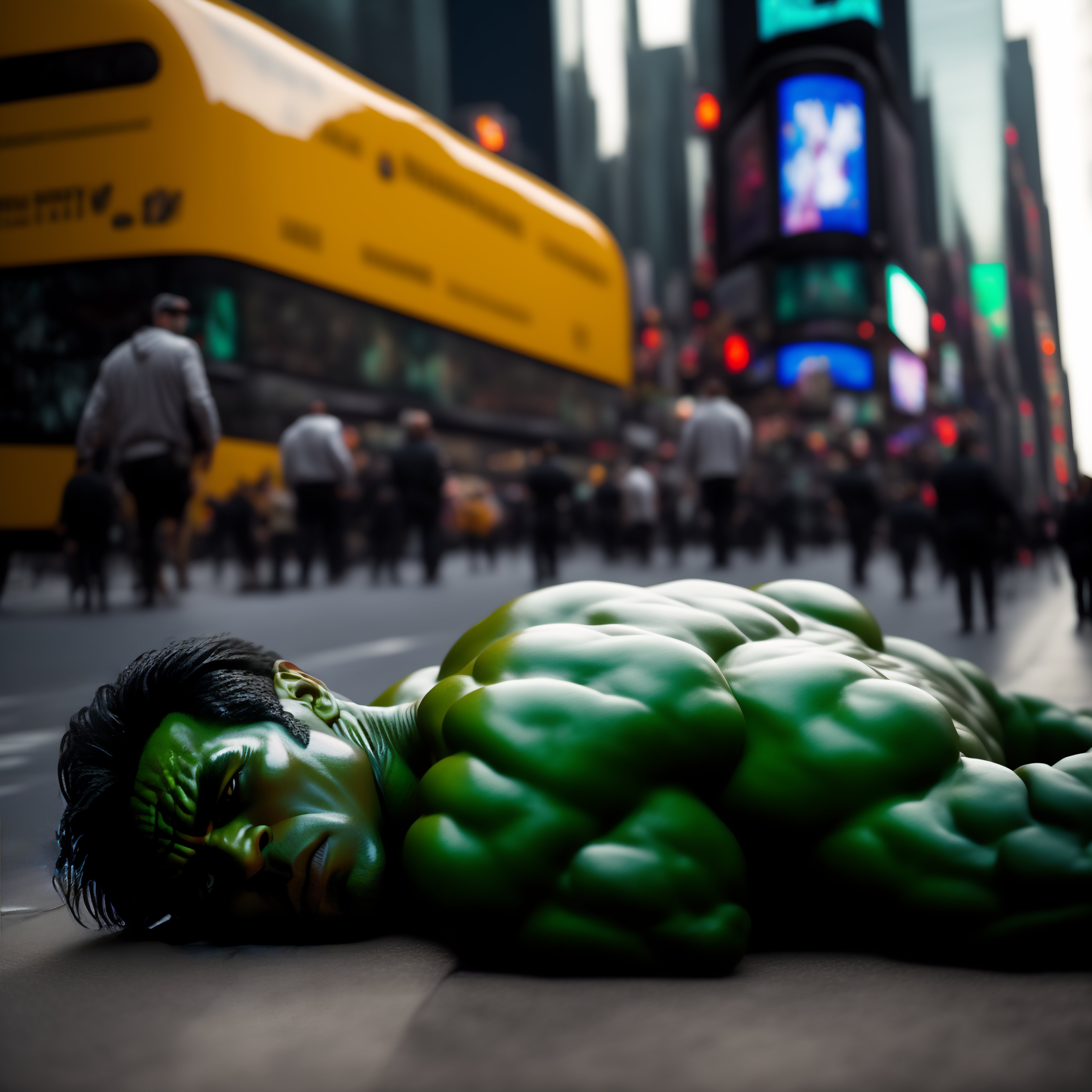 Lexica - The incredible hulk lying dead on times square, casual ...