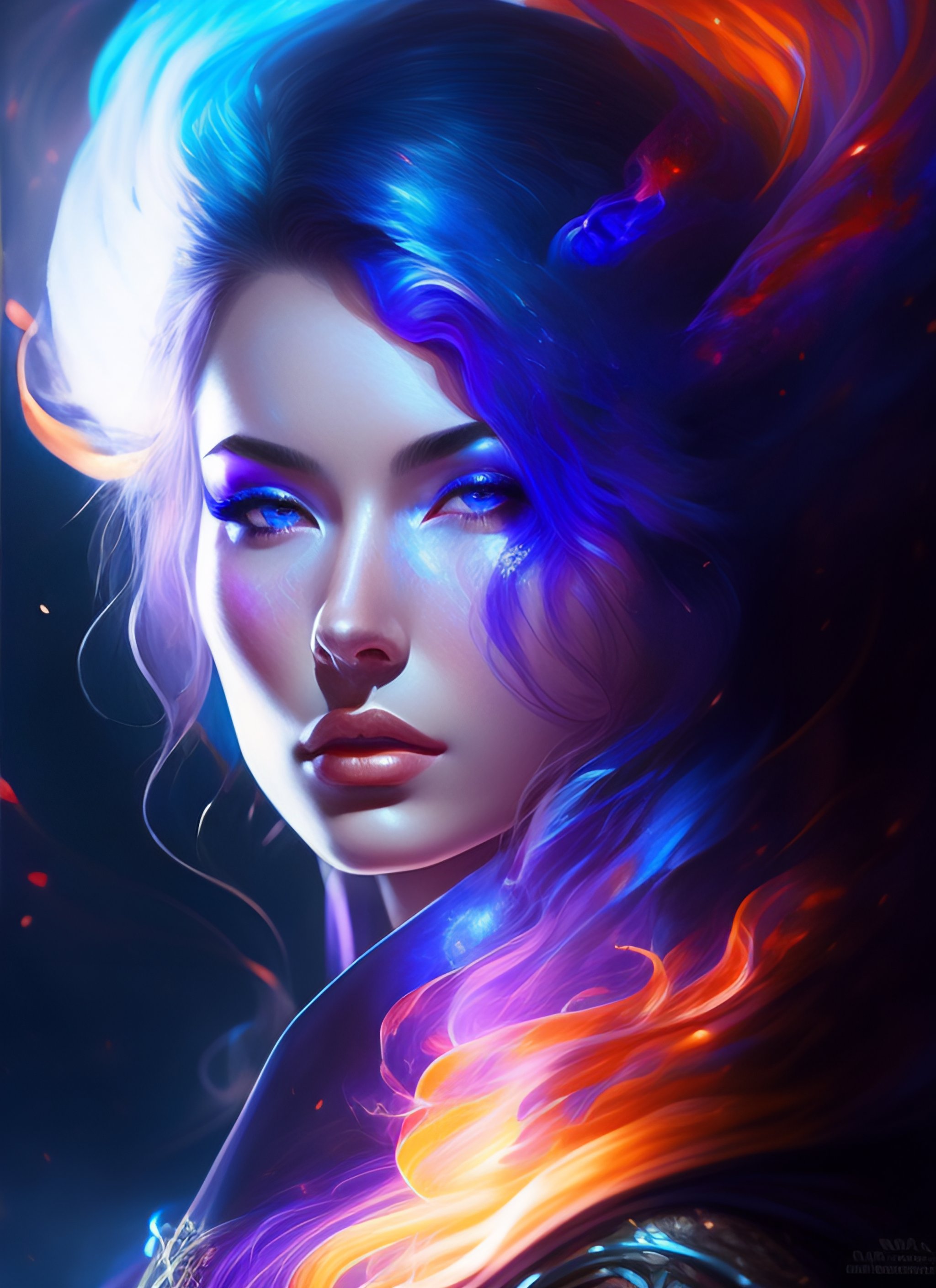 Lexica - Hyper Realistic beautiful mage with blue and purple fire ...