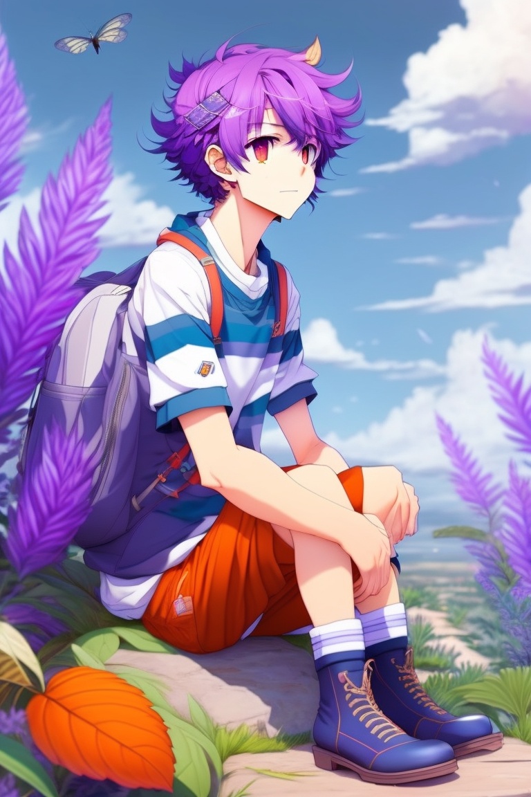 Lexica - Anime guy 16 years old, sitting near the crops and looking in ...