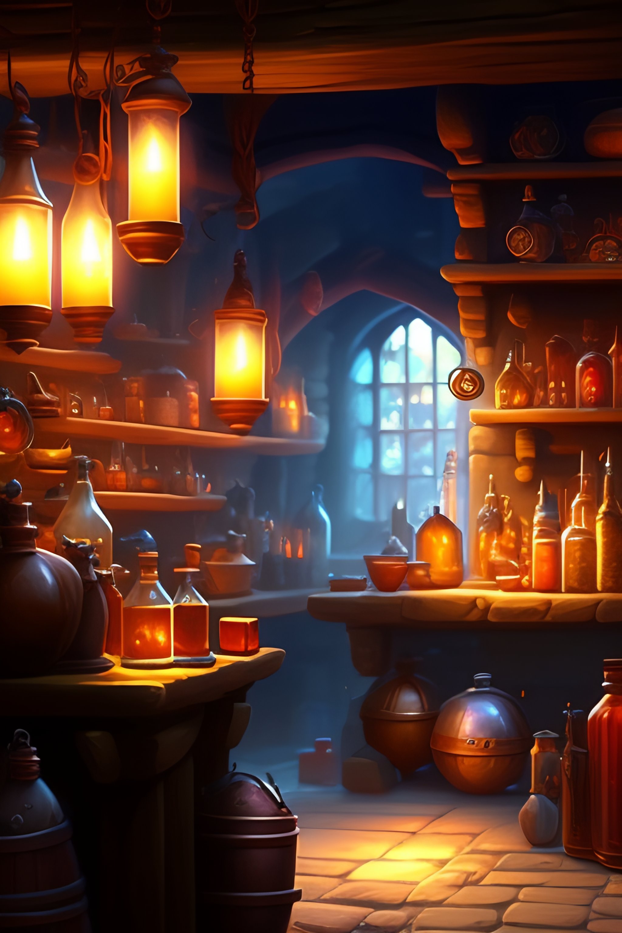 Lexica - A digital painting of a cluttered fantasy medieval alchemist's ...