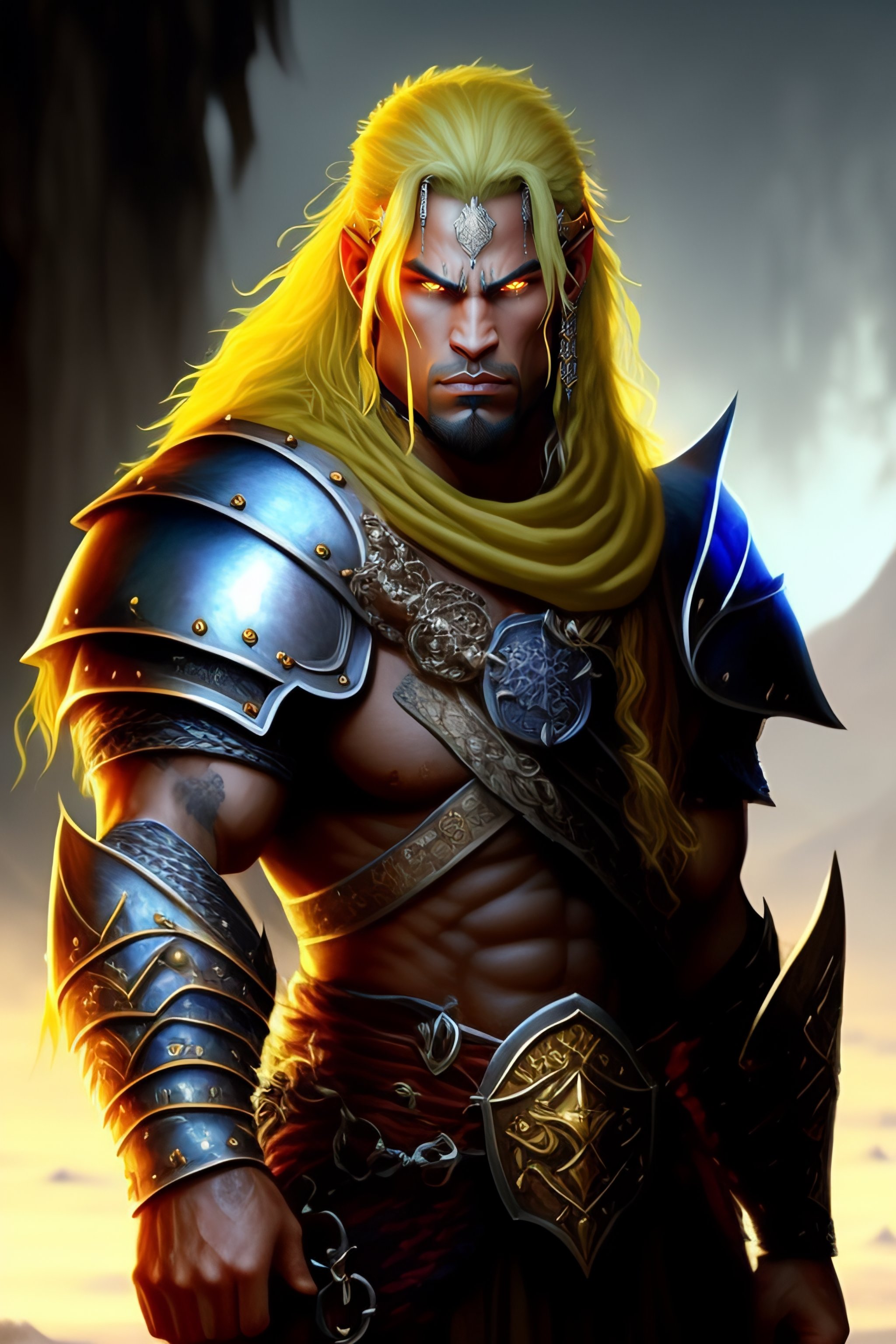 Lexica - Half Orcs male paladin, yellow eyes, chain mail