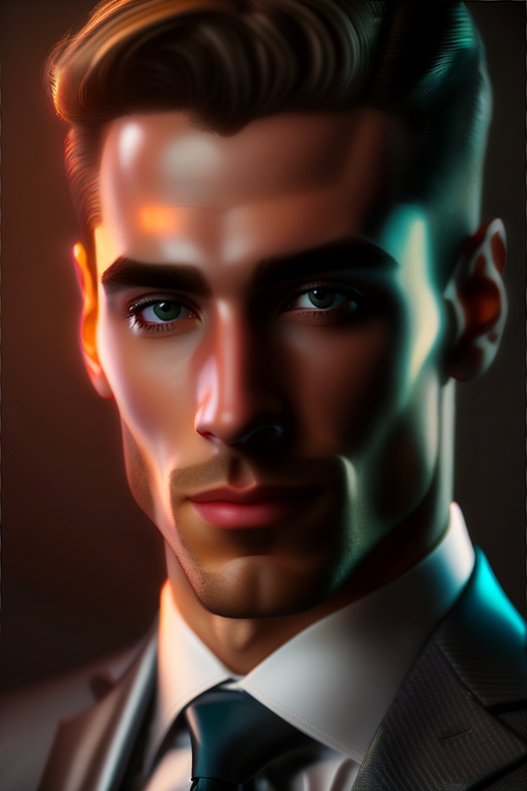 Lexica - A young businessman in a black room with dim light, his eyes ...