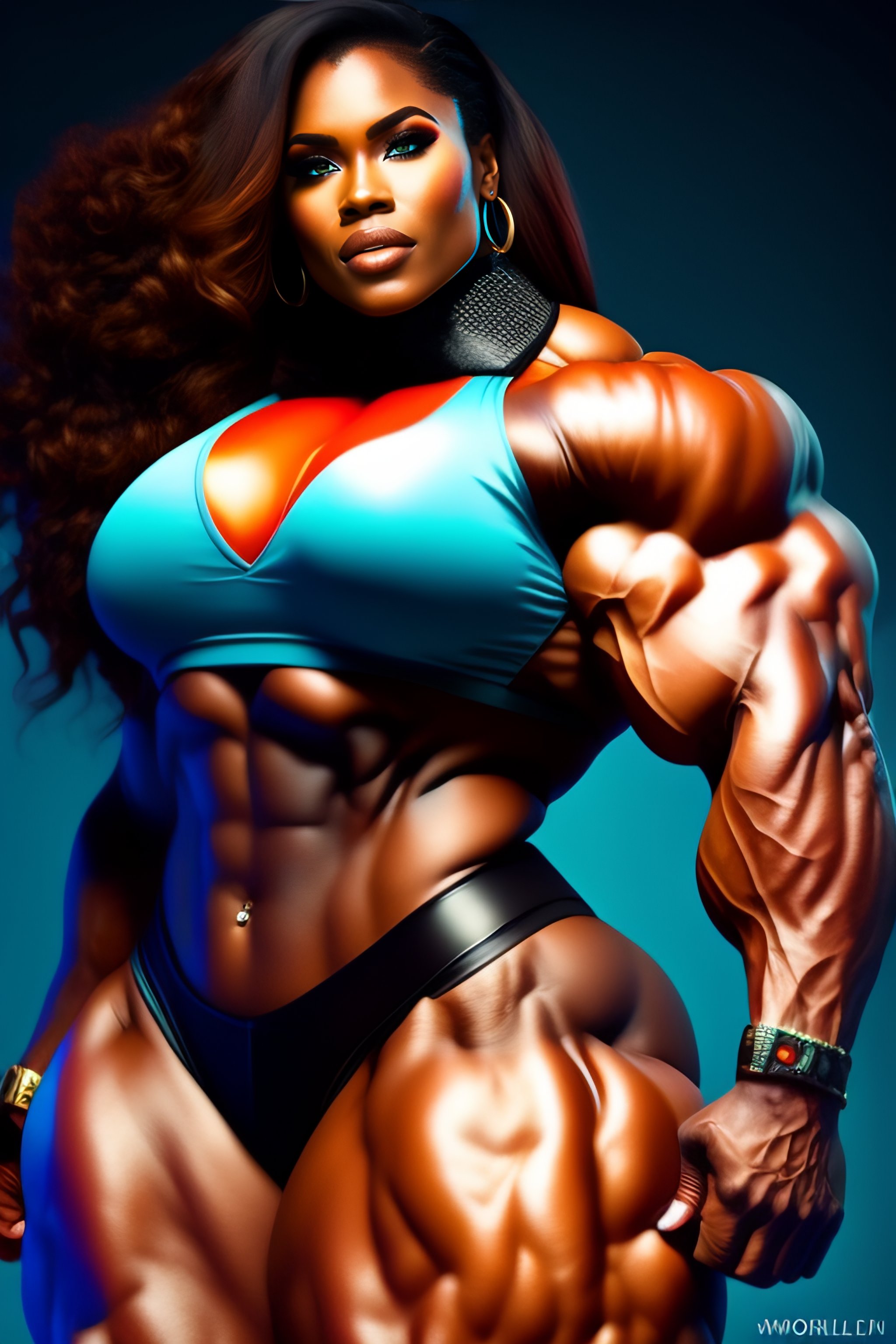 Lexica - Woman muscular build, 8 k, extremly massive woman, (((cute))), ((colossal muscles ...
