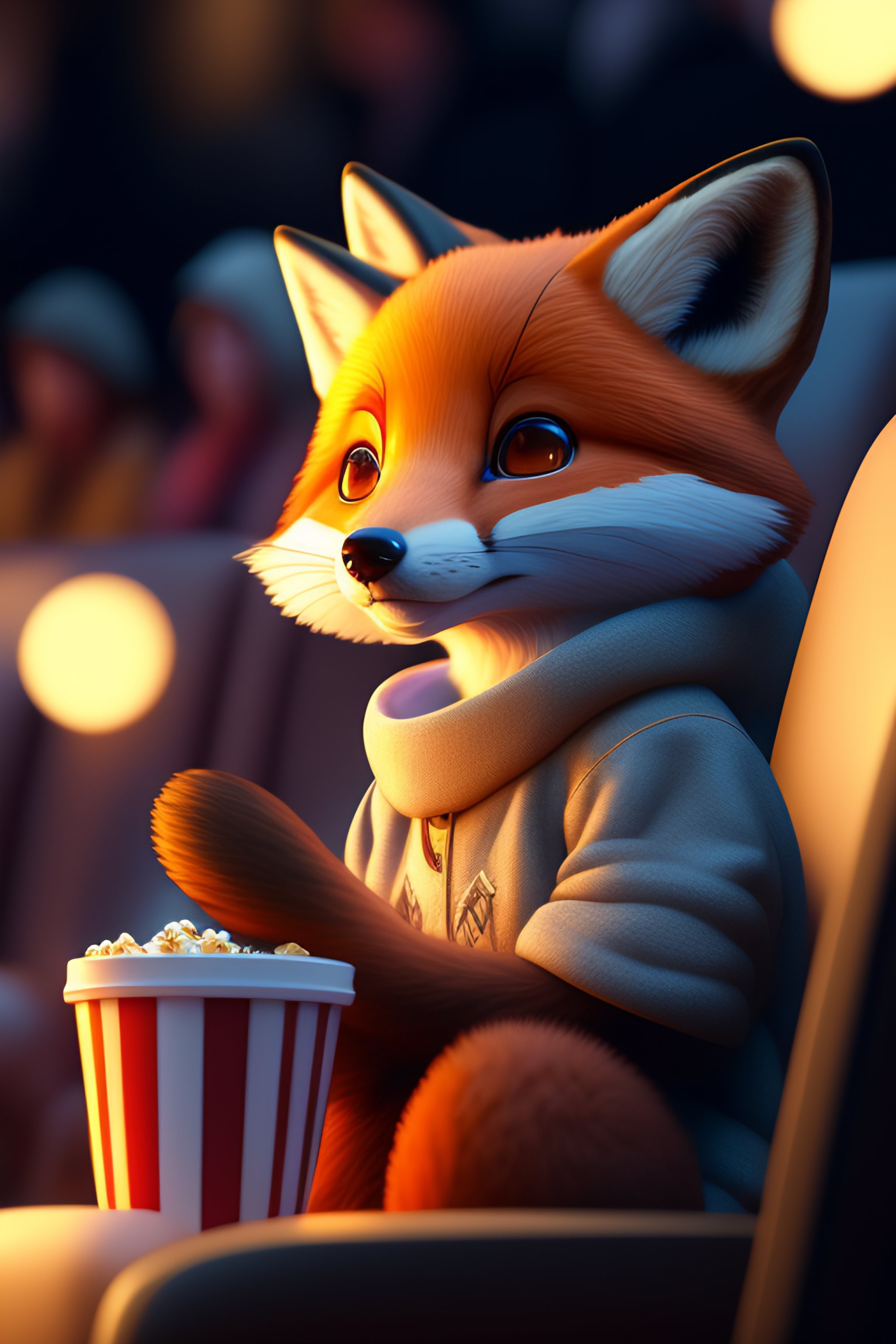 Lexica - Cute small humanoid Fox woman sitting in a movie theater ...