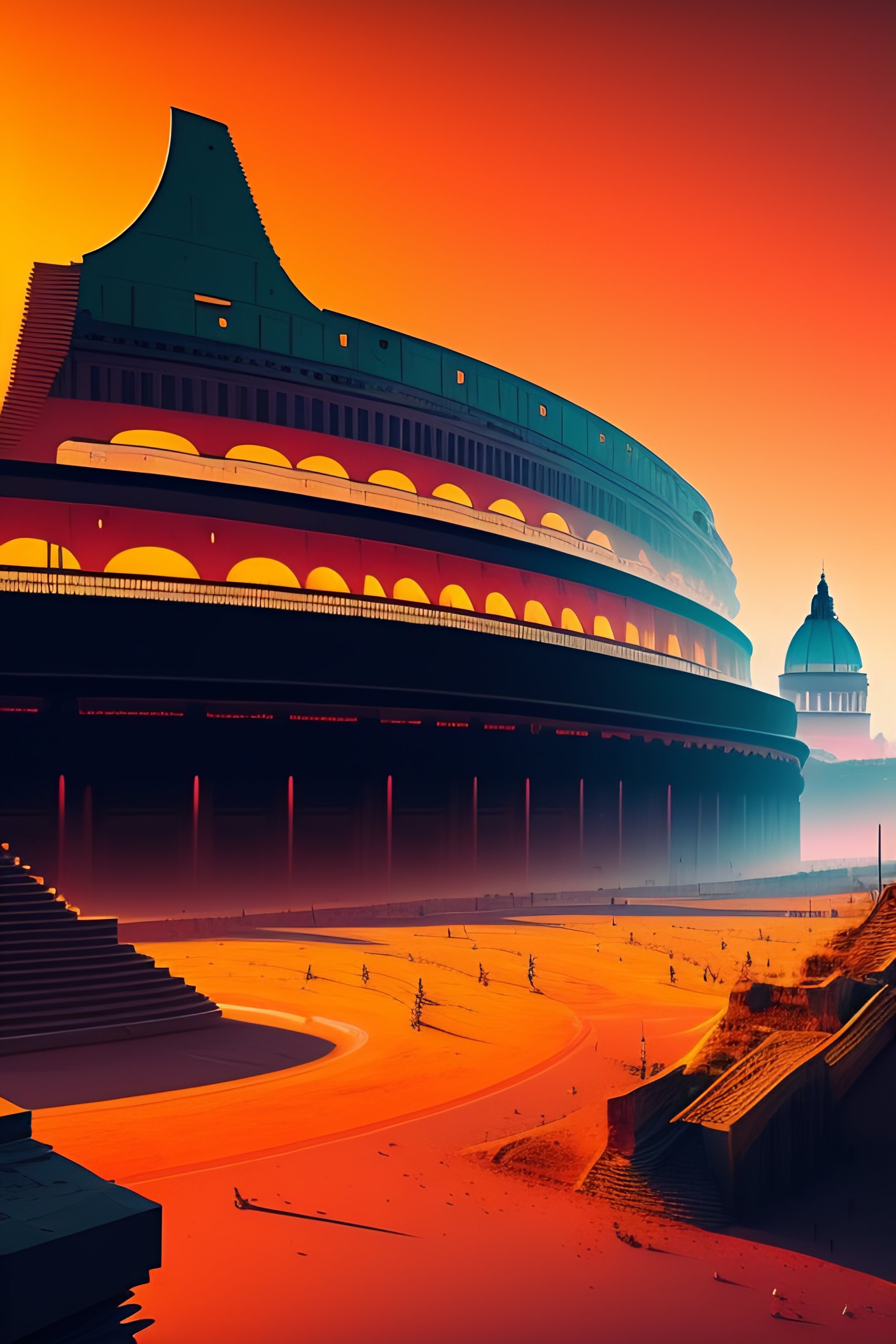 Lexica - Rome cyberpunk coliseum matte lo-fi illustration wood space ...