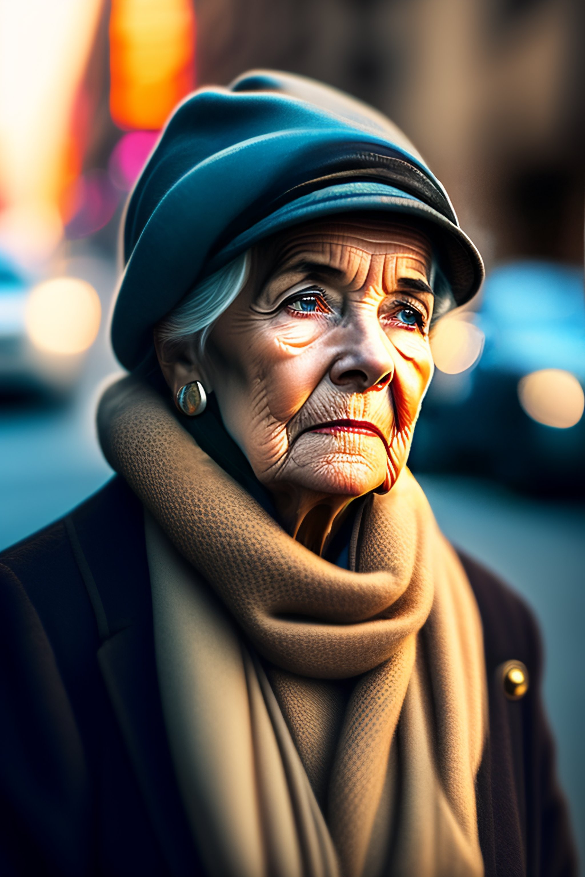 Lexica - Old woman in the street, natural light, sharp, detailed ...