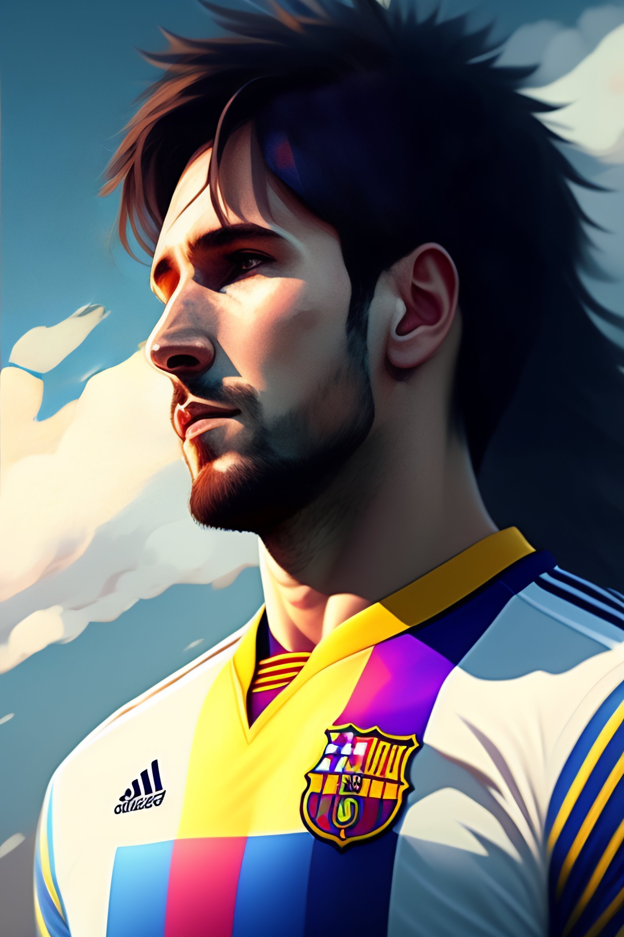 Lexica - Portrait of Lionel Messi Wearing FC Barcelona Jersey, cloudy ...