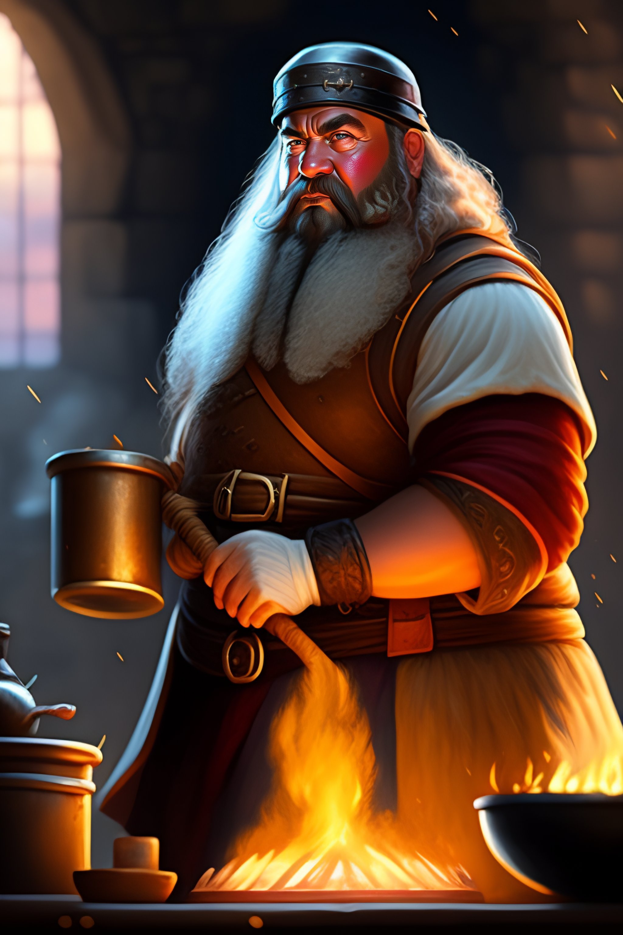 Lexica - Cleric dwarf working in a forge