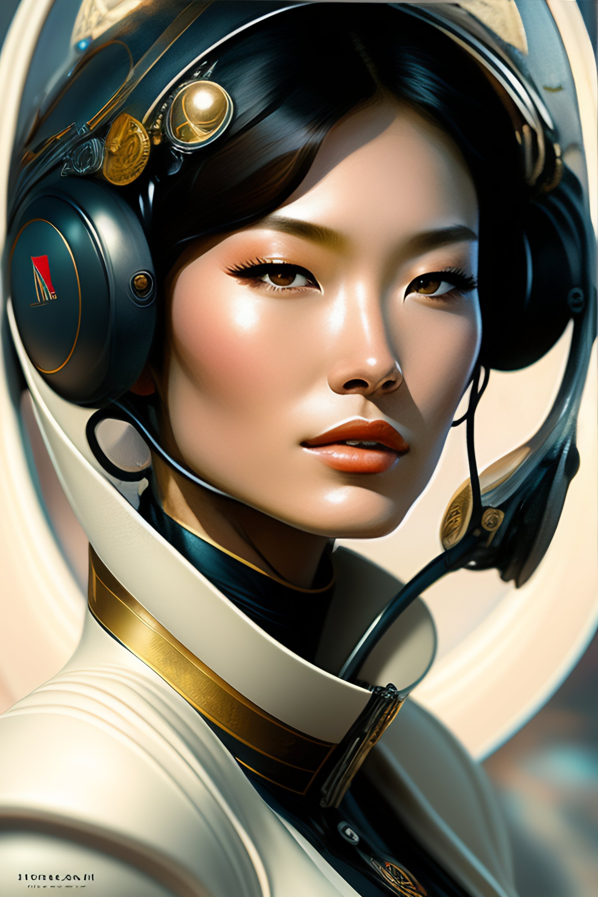 Lexica - Face portrait of an elegant, pilot girl, cyborg aircraft parts ...