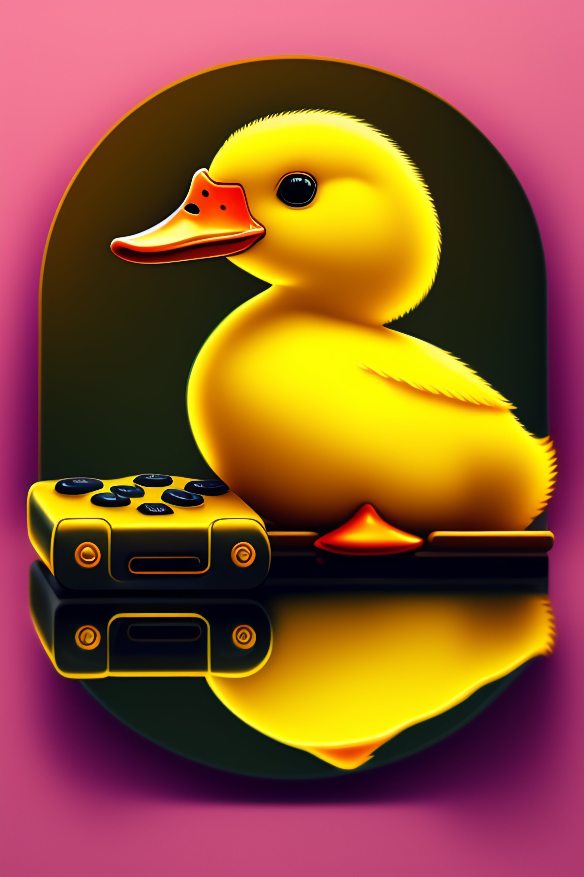 Lexica - Yellow duck playing consoles, illustration