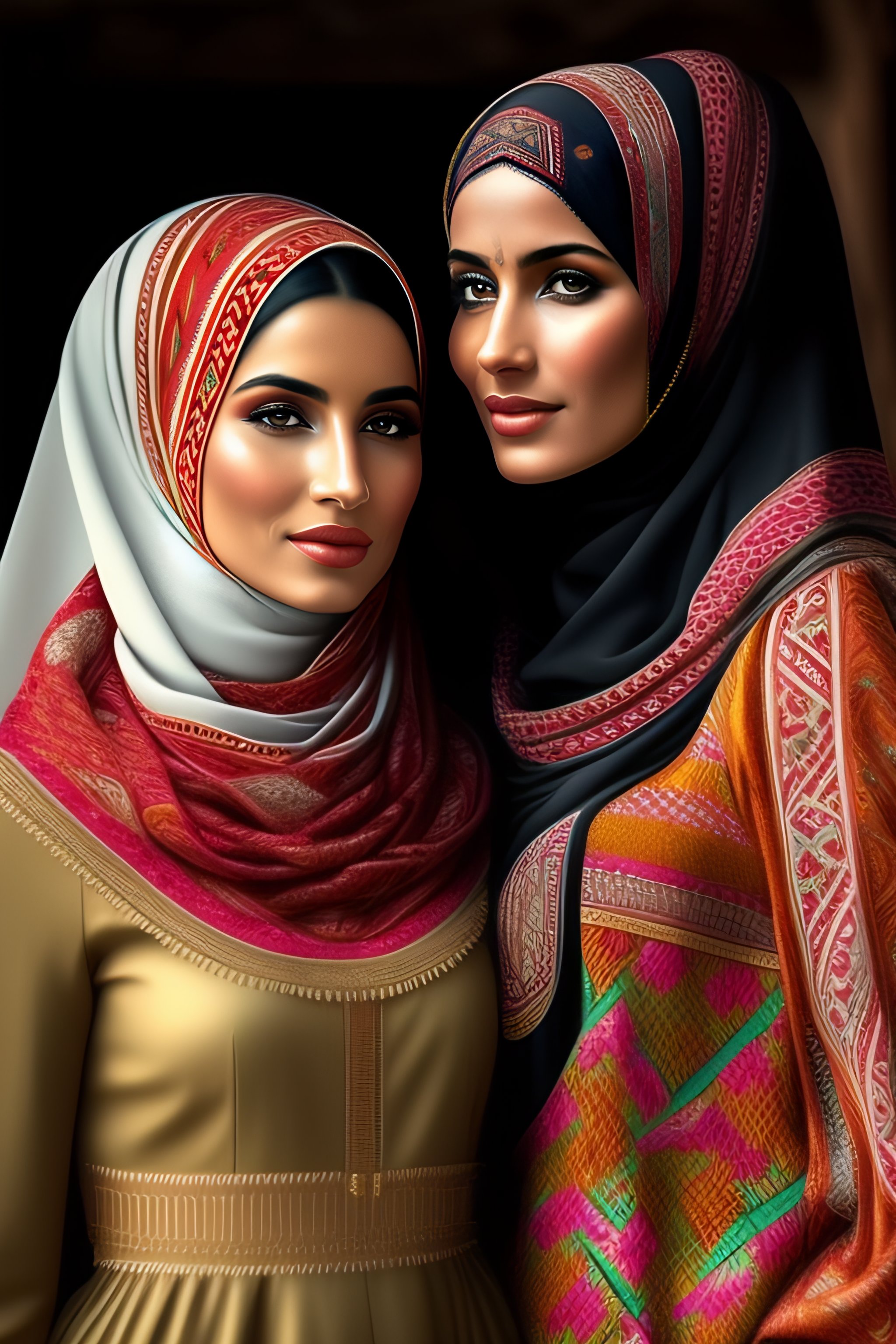 Lexica - Women with Palestinian Hatta Kufiya Folk Pattern